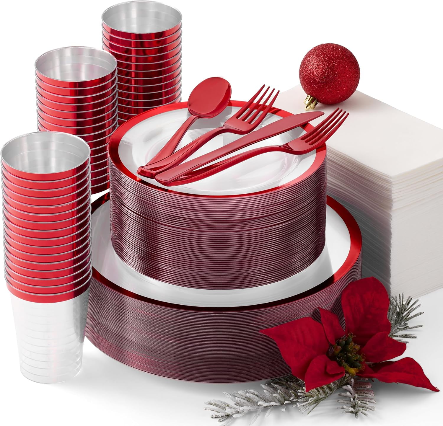 By Madee HEAVYWEIGHT 400 Pcs Clear Red Disposable Plates Disposable for ...