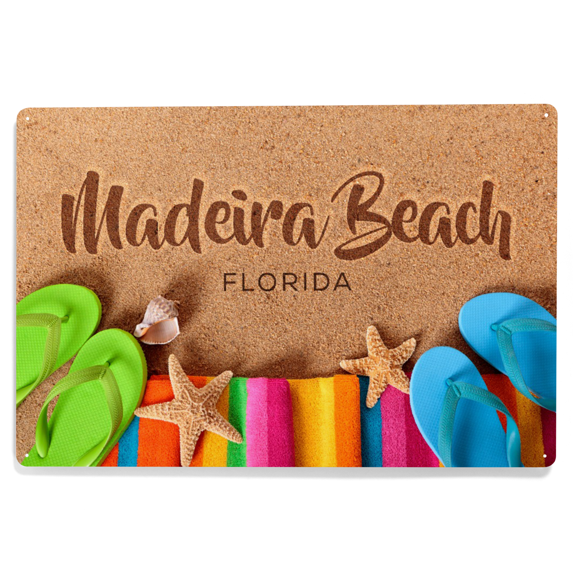 Madeira Beach, Florida, Flip Flops on Beach (12x18 Aluminum Art, Indoor ...