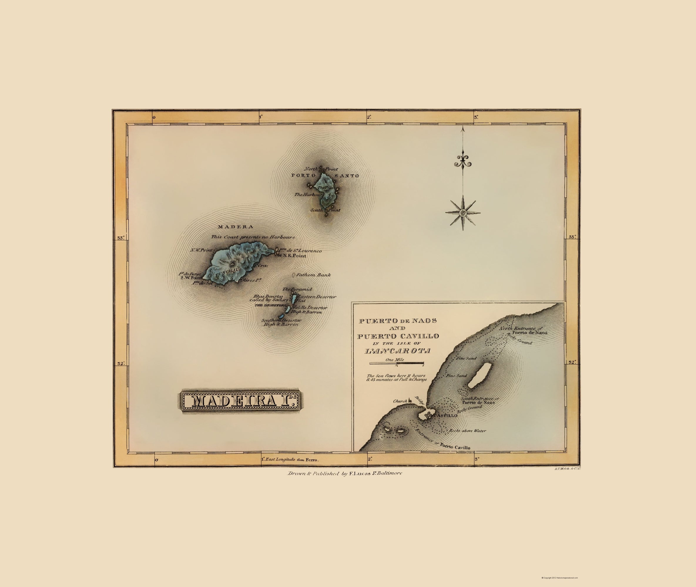 Historic Map - Madeira Islands- Lucas 1823 - 23 x 27.24 - Vintage Wall ...