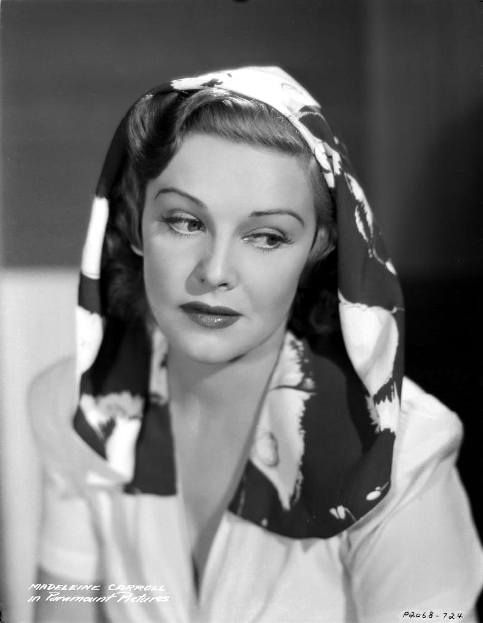 Madeleine Carroll Looking Don in Blouse with Black and White Scarf on ...