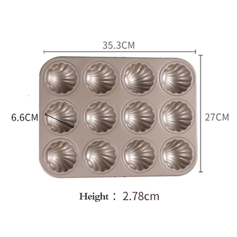 Madeleine Mold Cake Pan 12-Cavity Non-Stick Spherical Shell Madeline ...