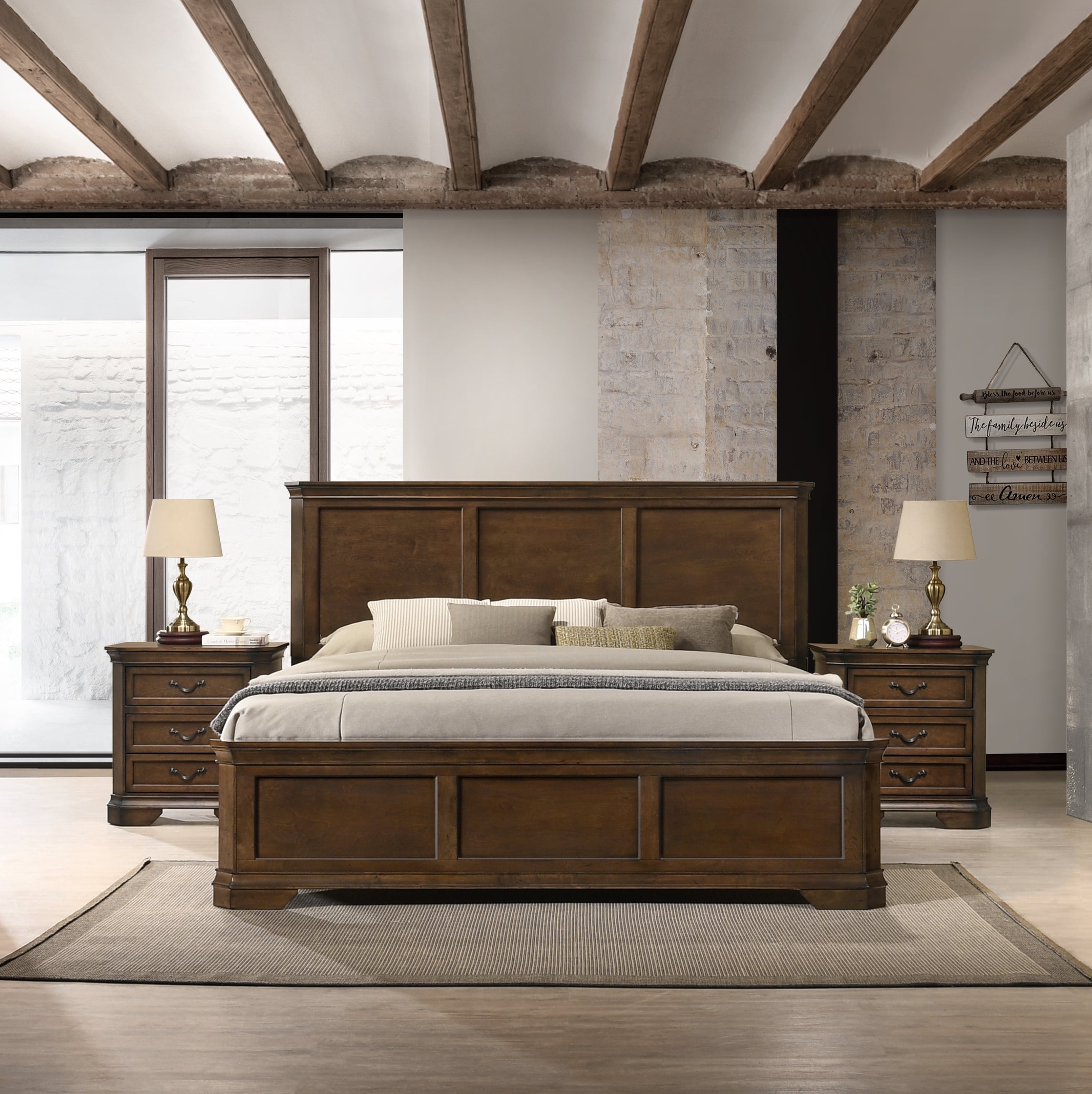 Maderne 3-Piece Bedroom Set with Queen Size Panel Bed and Two ...