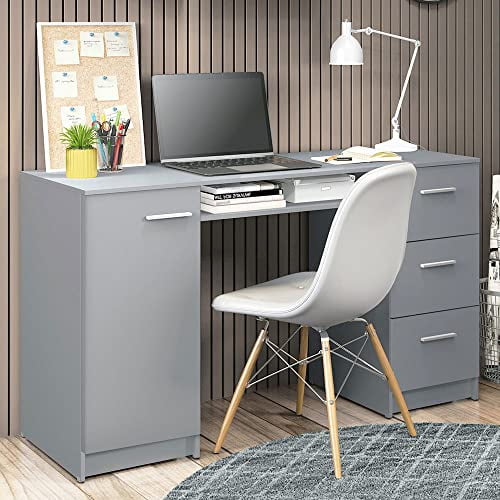 Madesa Computer Desk with 3 Drawers, 1 Door and 1 Storage Shelf, Wood ...
