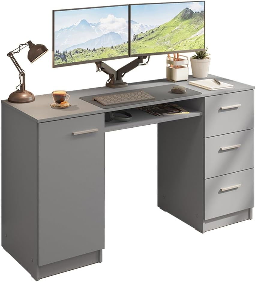 Madesa Computer Desk 53 Inch with 3 Drawers 1 Door and 1 Storage Shelf ...