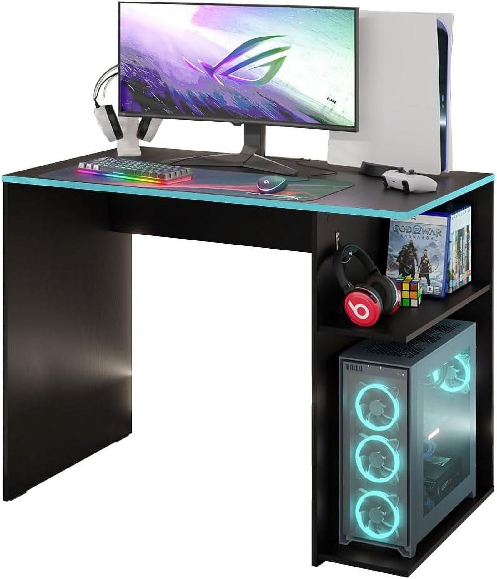 Madesa Gaming Computer Desk 39 Inch with 2 Shelves and Headphone Hanger ...