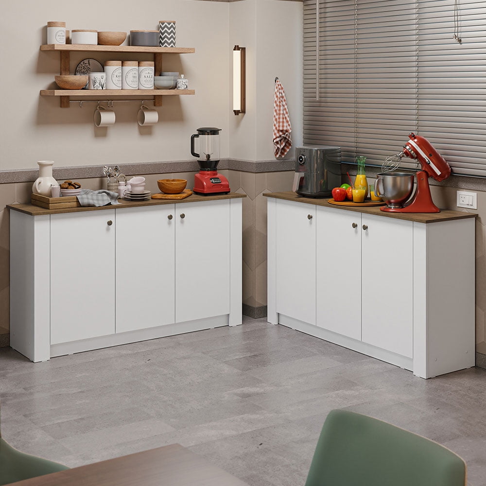 Madesa Kitchen Set 2 Buffet Cabinet with 6 Doors, Pantry Storage for ...