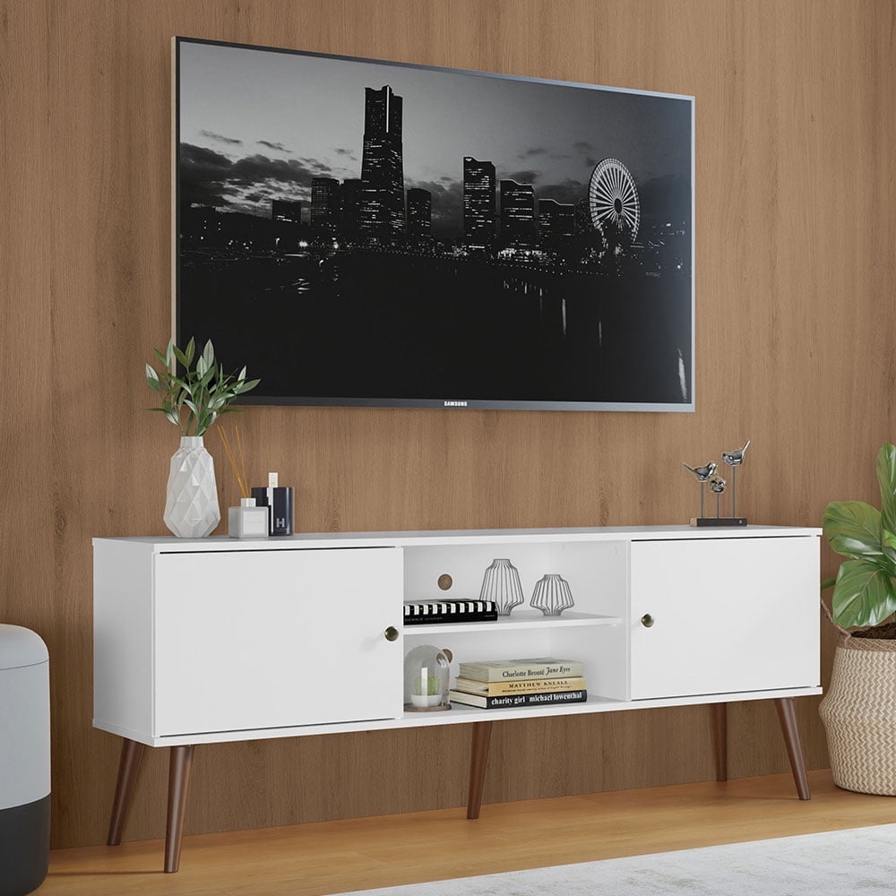 Madesa Mid-Century TV Stand for 55–65" TVs, 2 Doors, 2 Shelves, Metal ...