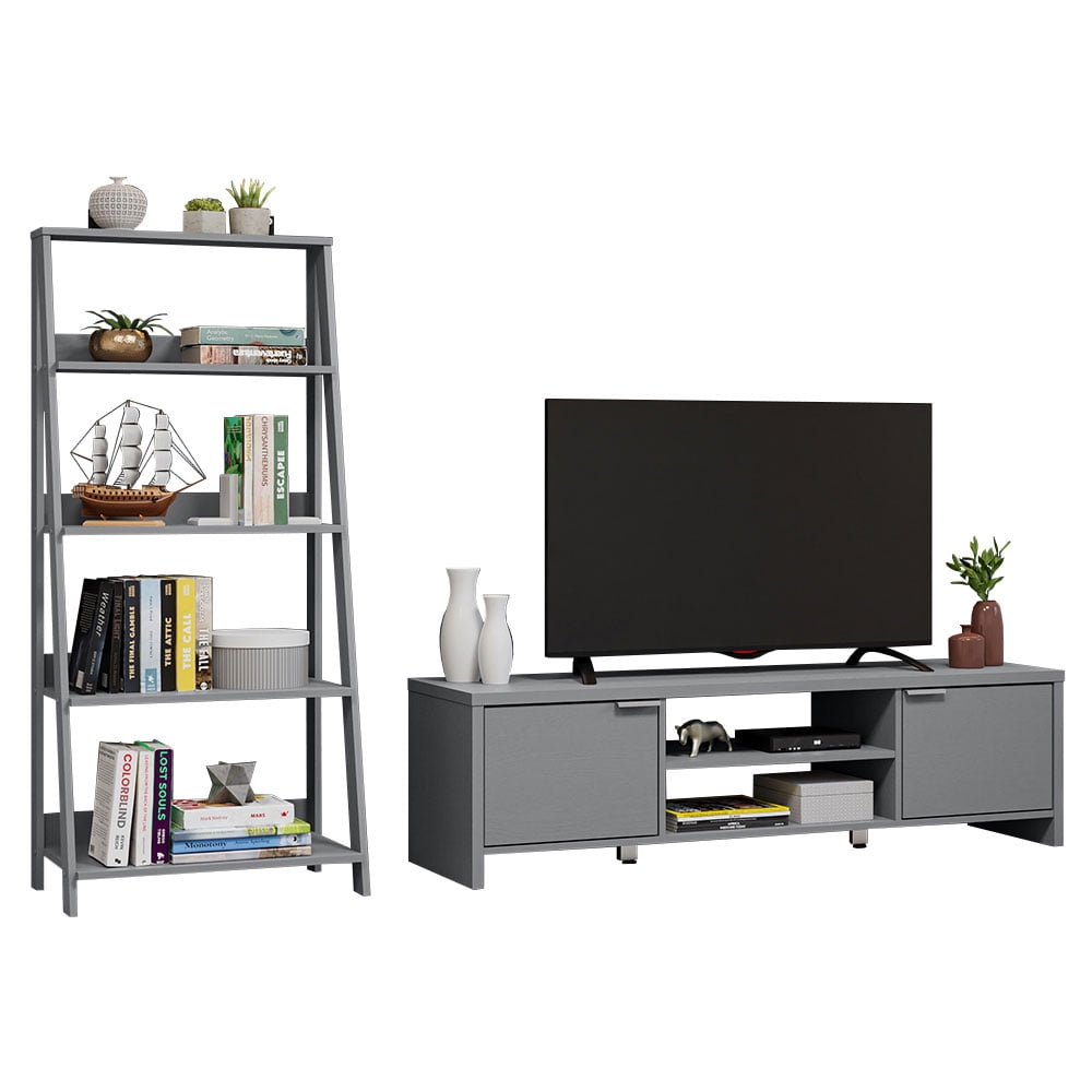 Madesa TV Stand with Storage 65" + Ladder Shelf Standing Bookcase ...
