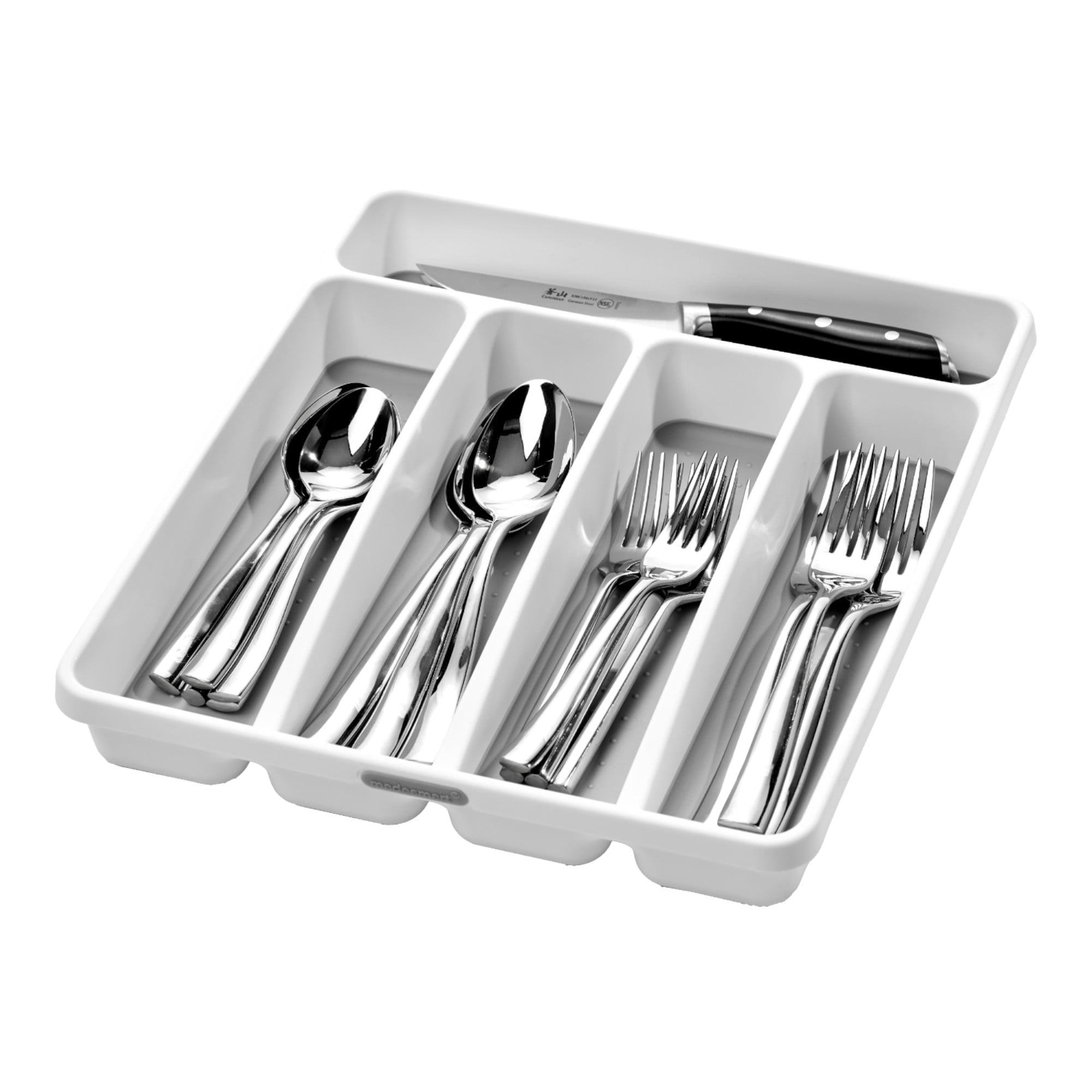 madesmart Small Silverware Tray, 5-Compartment Kitchen Drawer Organizer ...