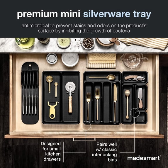 Madesmart Mini 5-Compartment Plastic Silverware Tray for Kitchen Drawer ...