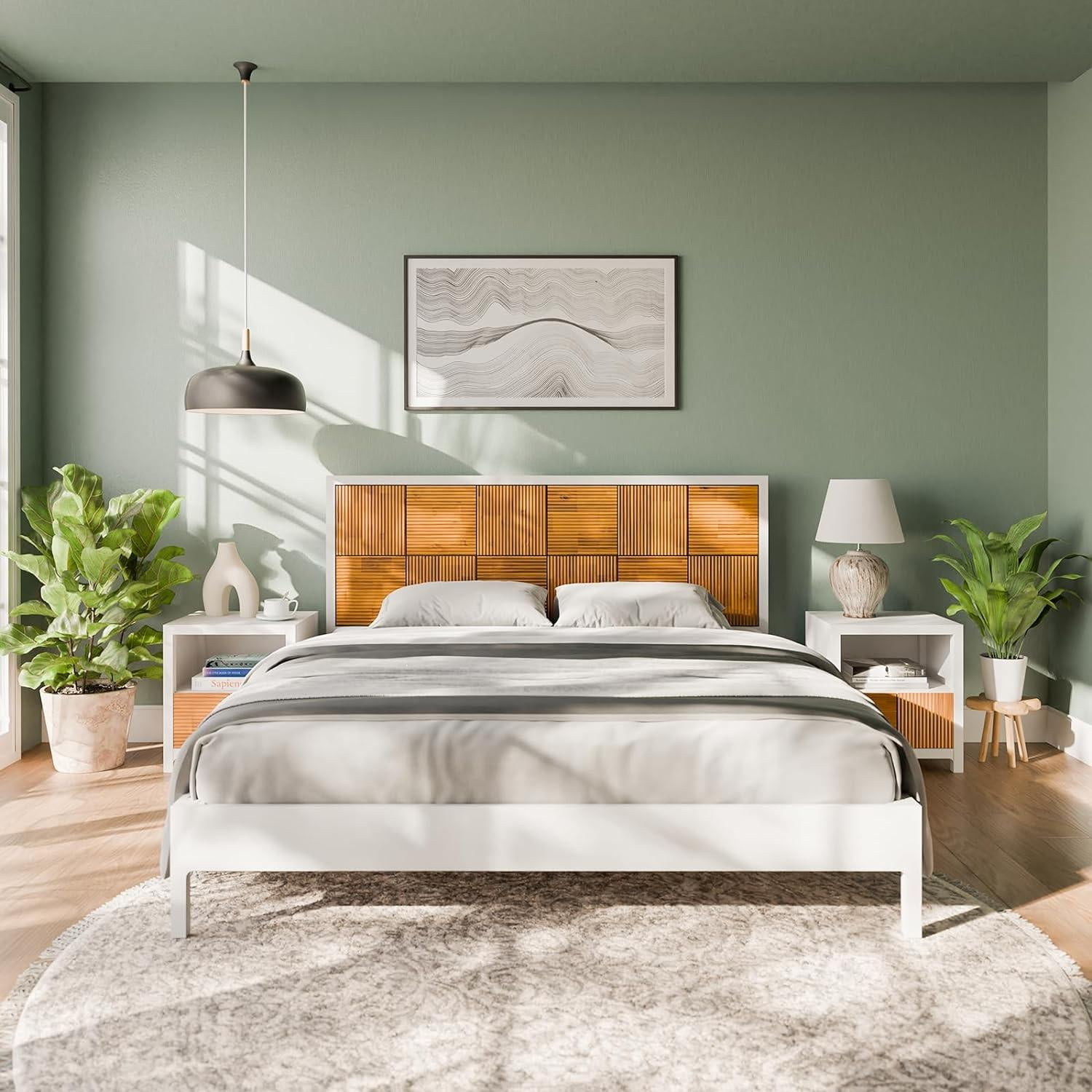 Madia Bed Frame - King Size - Ivory White & Teak Brown - Walmart.com