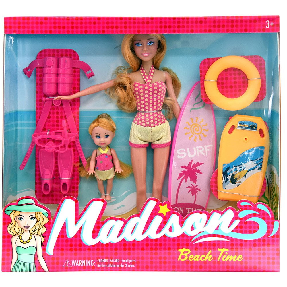 Madison Beach Time Set with 11" Swim Doll, Baby Sister & Swim ...