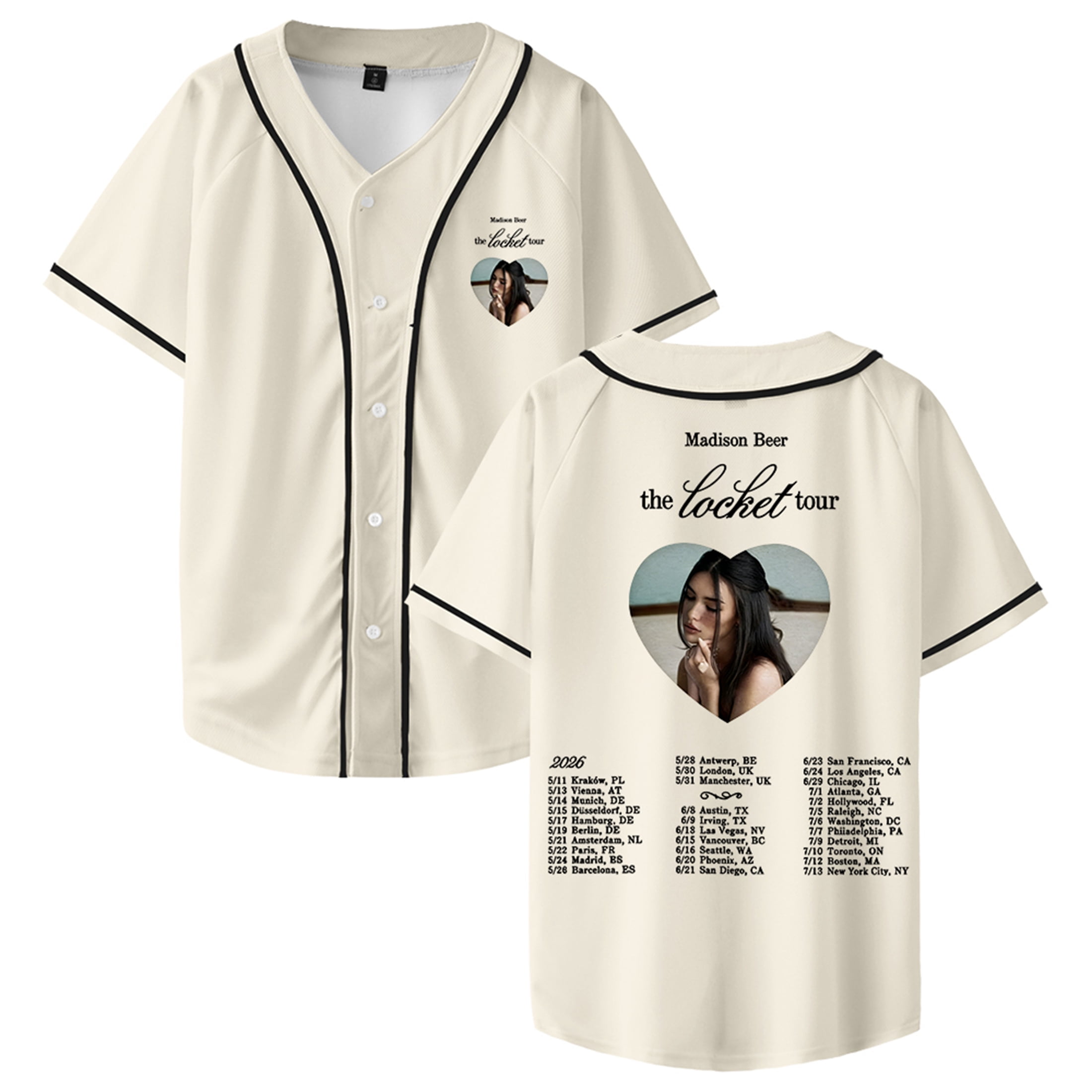 Madison Beer The Locket Tour 2026 Baseball Jersey Short Sleeve Men ...