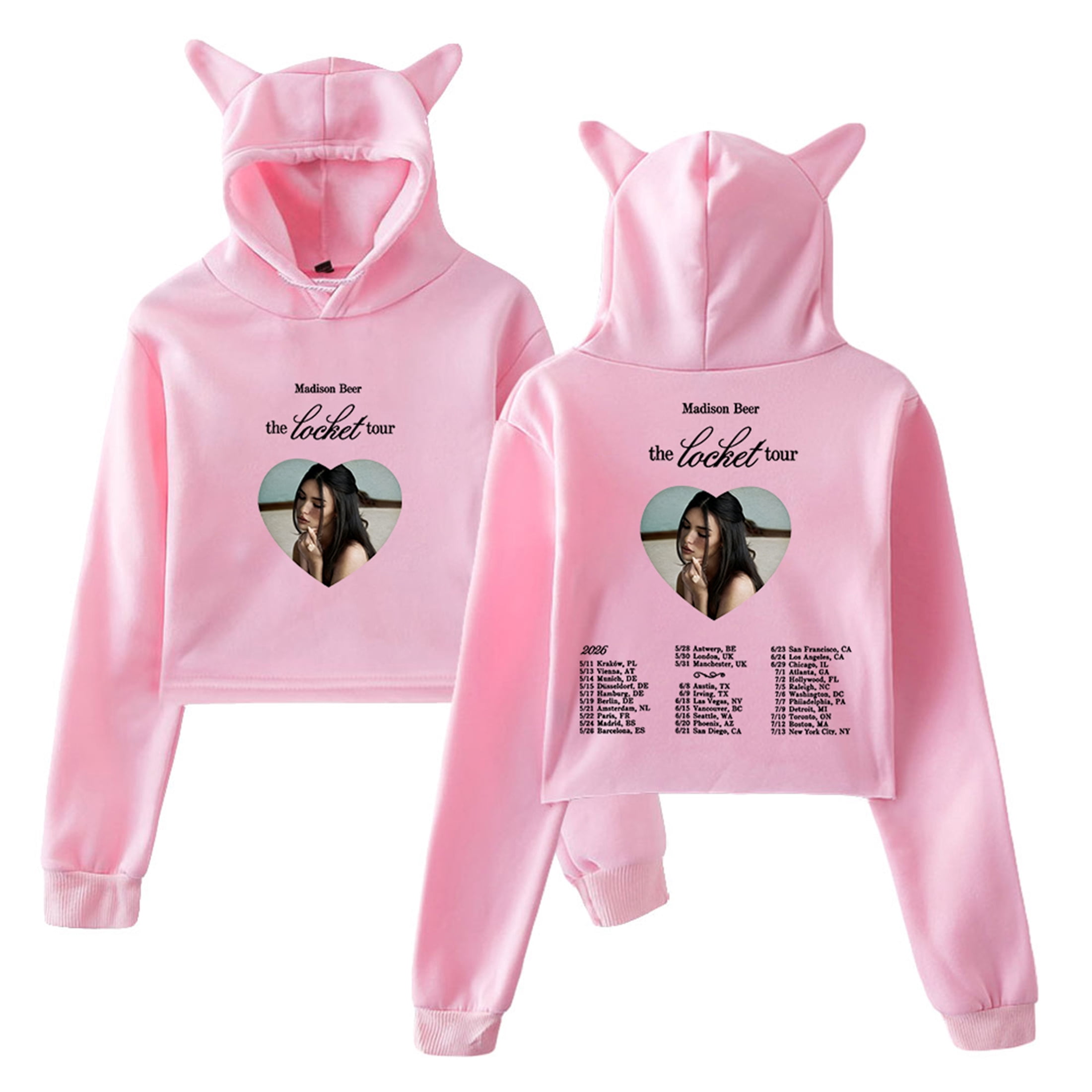 Madison Beer The Locket Tour 2026 Hoodie Cat Ears Crop Top Long Sleeve ...