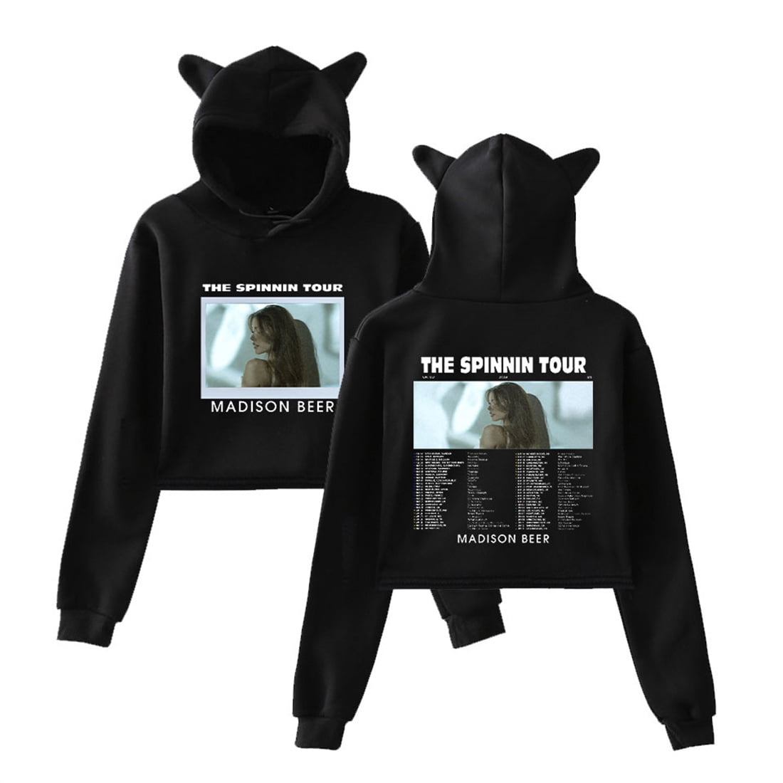 Madison Beer The Spinnin Tour Cat Ear Hoodie Casual Short Sweatshirt ...