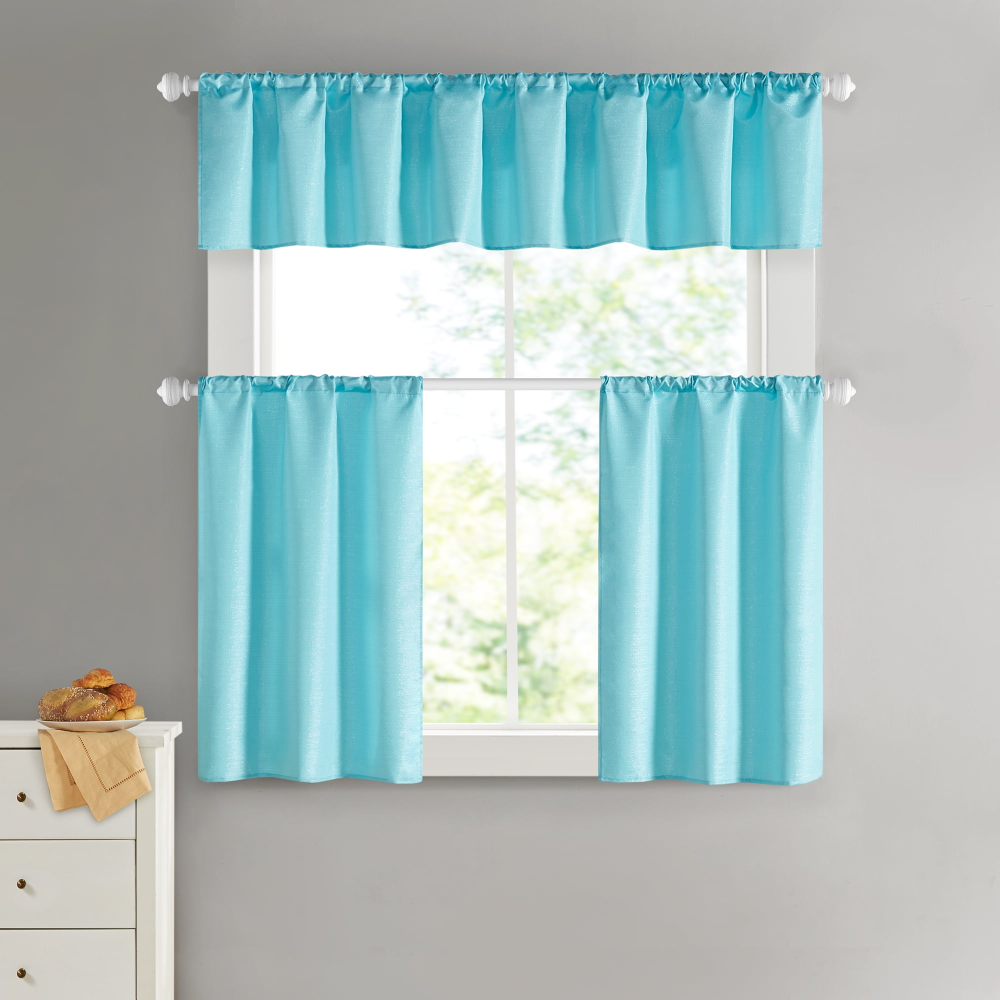Madison Classics Fiona Aqua Kitchen Tier and Valance 3-piece Set ...