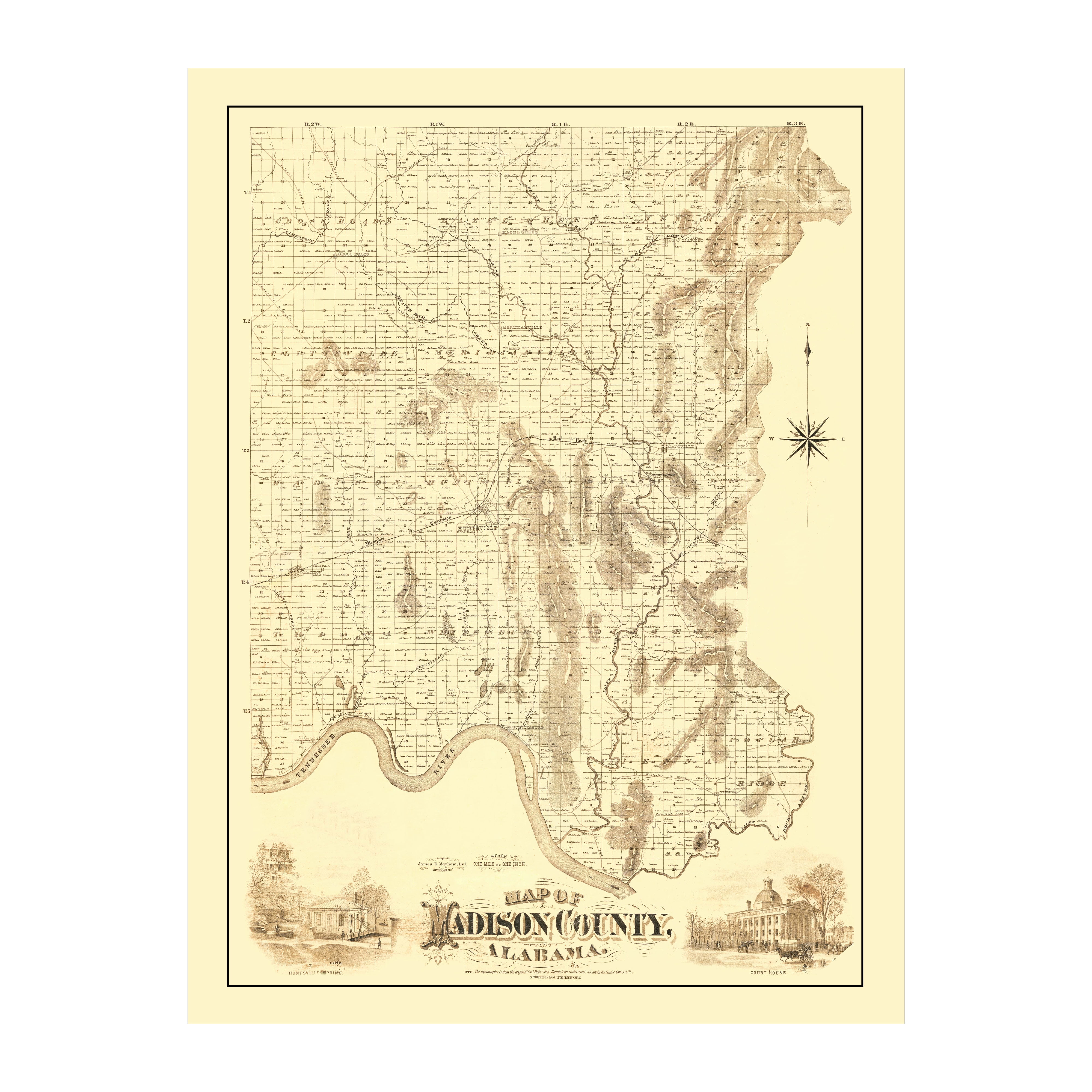 Madison County Alabama Art, 1875 Vintage Map of Madison County AL ...