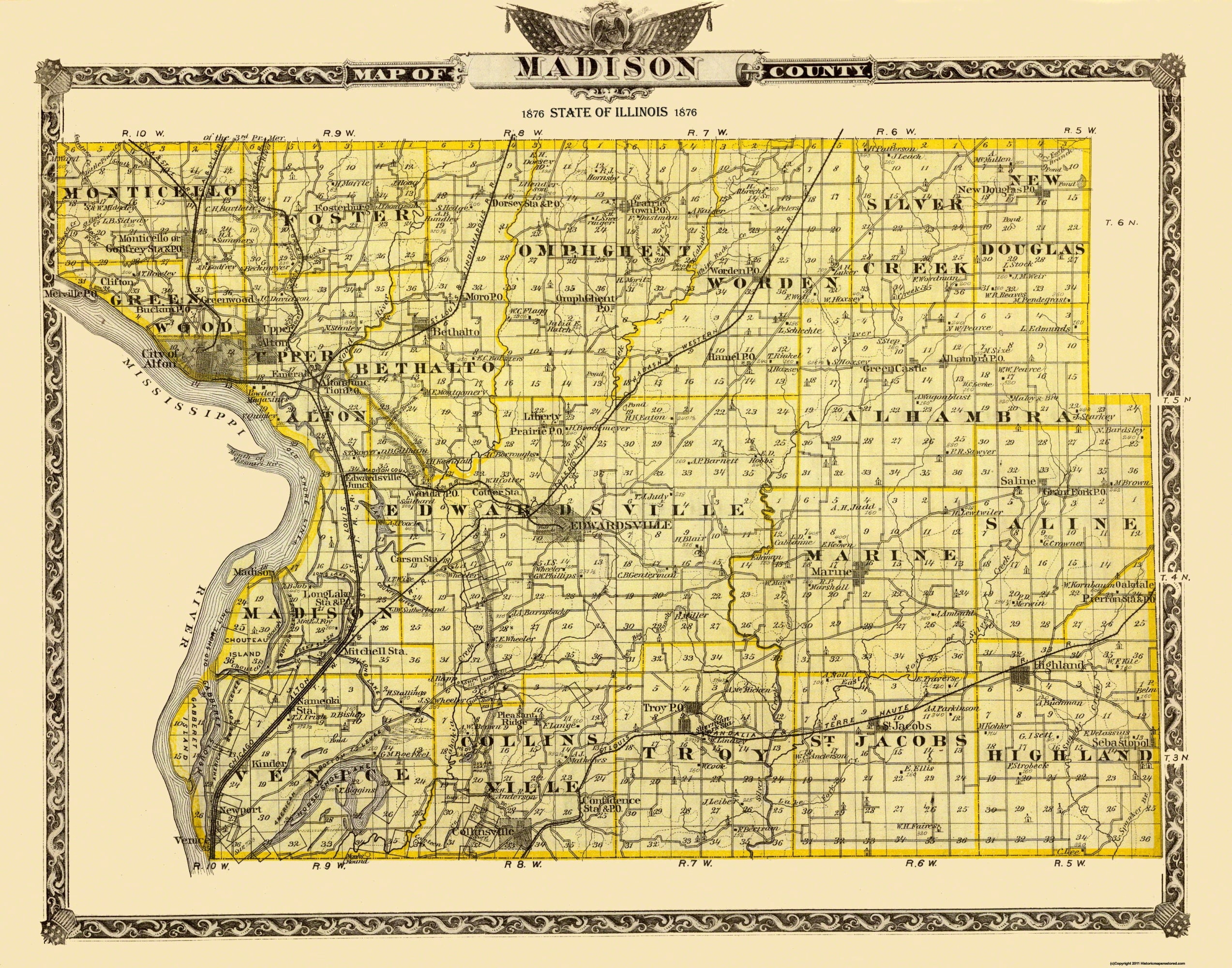 Historic County Map - Madison County Illinois - Warner 1876 - 29.31 x ...