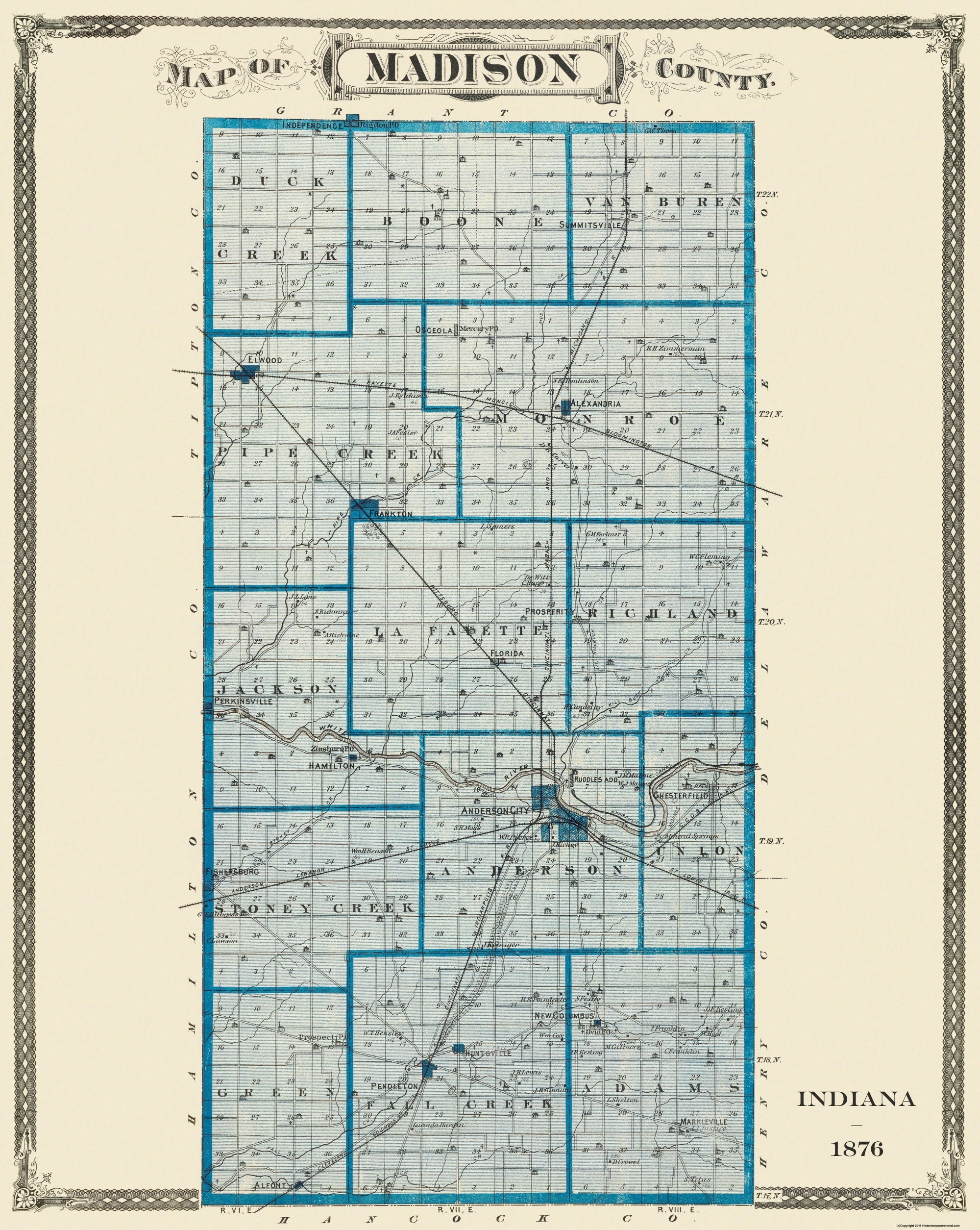 Historic County Map - Madison County Indiana - Andreas 1876 - 23 x 28. ...