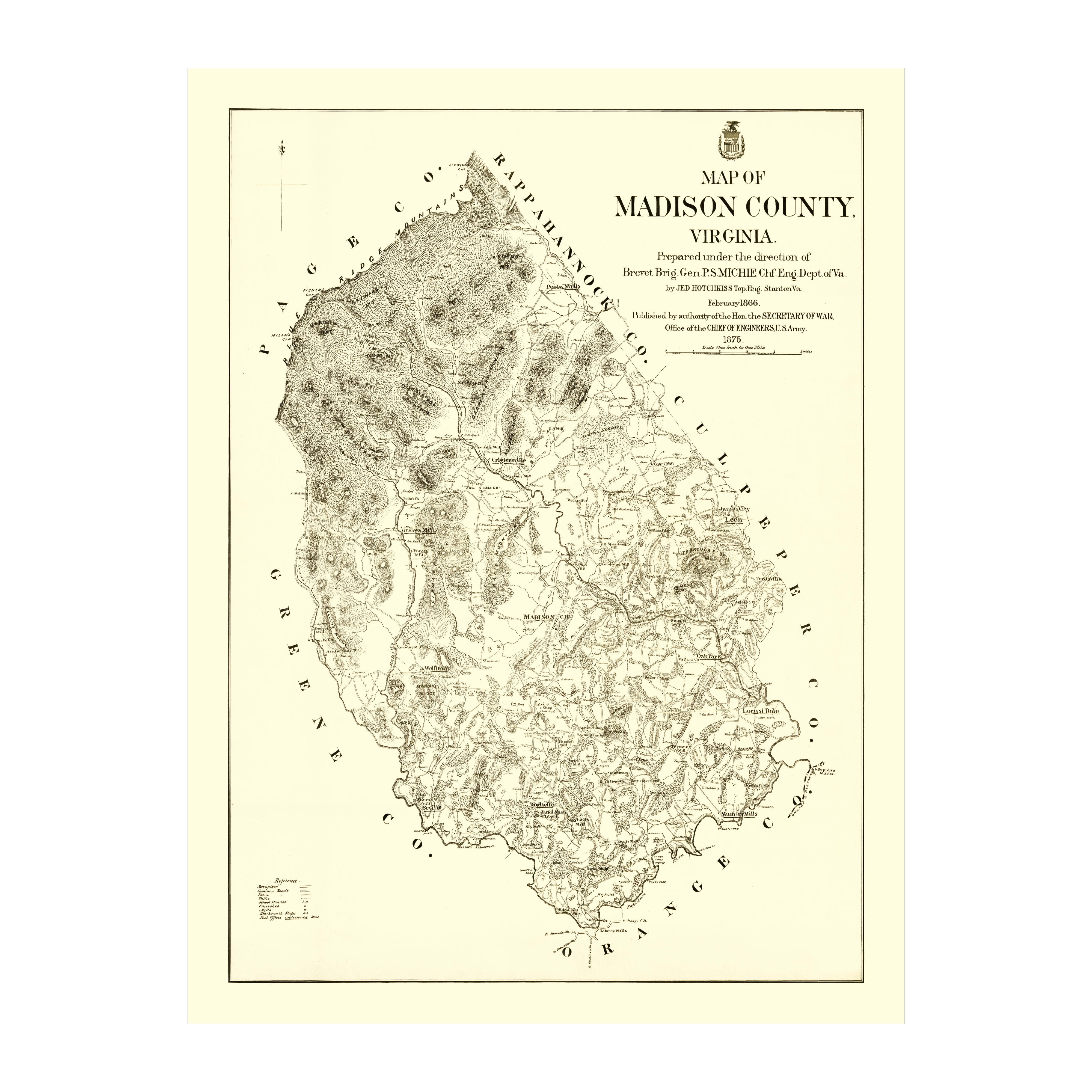 Madison County Virginia Art, 1875 Vintage Map of Madison County VA ...