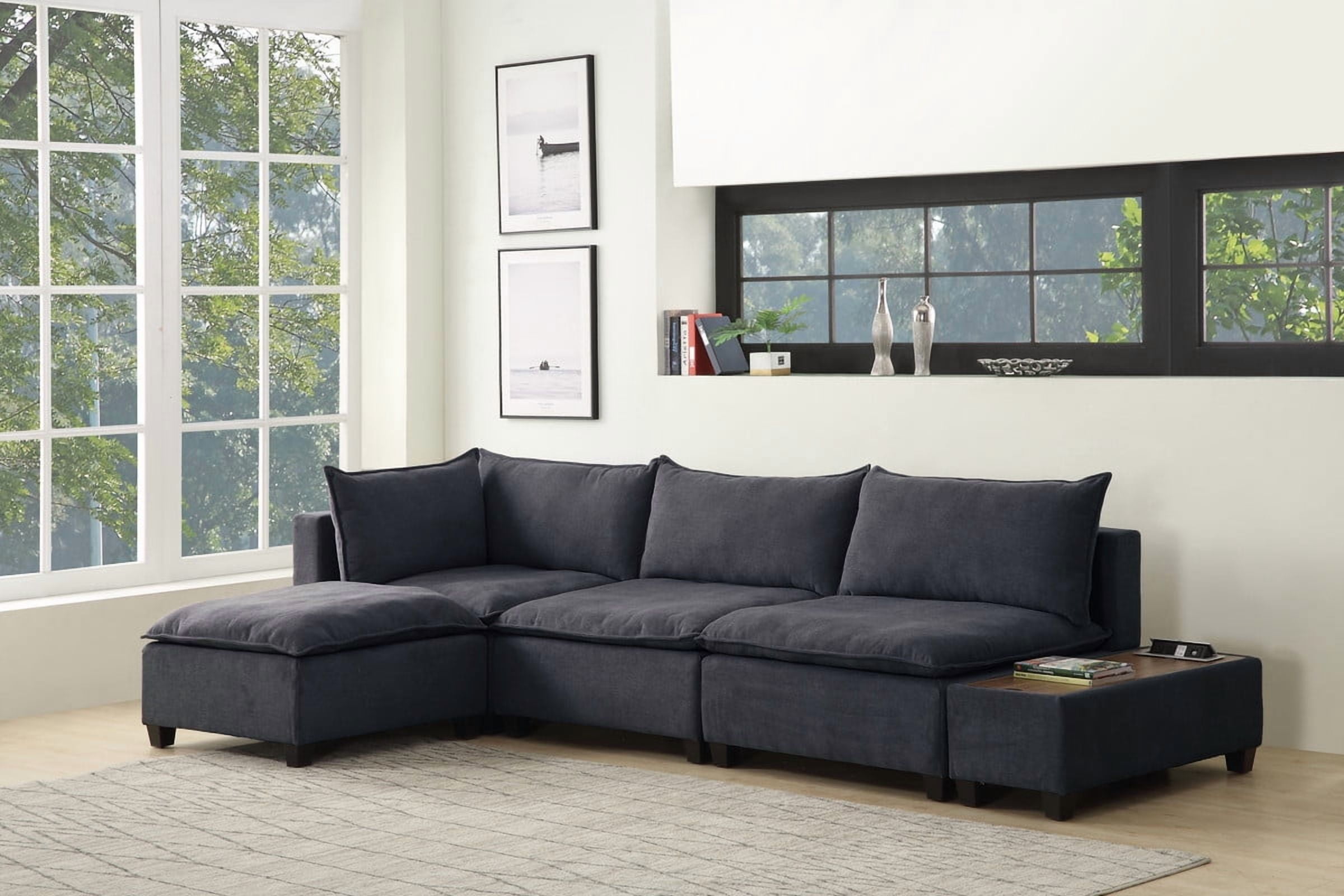 Madison Dark Gray Fabric 5 Piece Modular Sectional Sofa Ottoman with ...