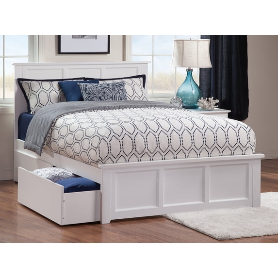 Madison Full Size Wood Bed Frame with Storage, 2 Urban Drawers in White ...