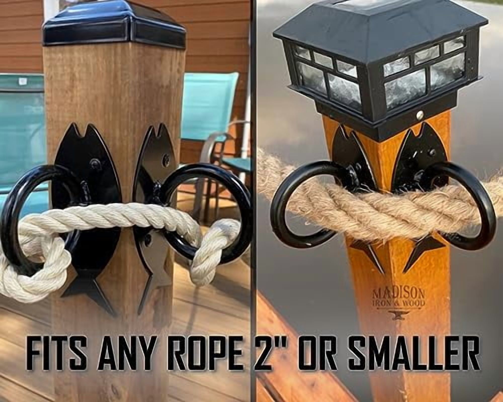 Madison Iron and Wood Decorative Rope Holder, Metal Fish Rings for 2 ...