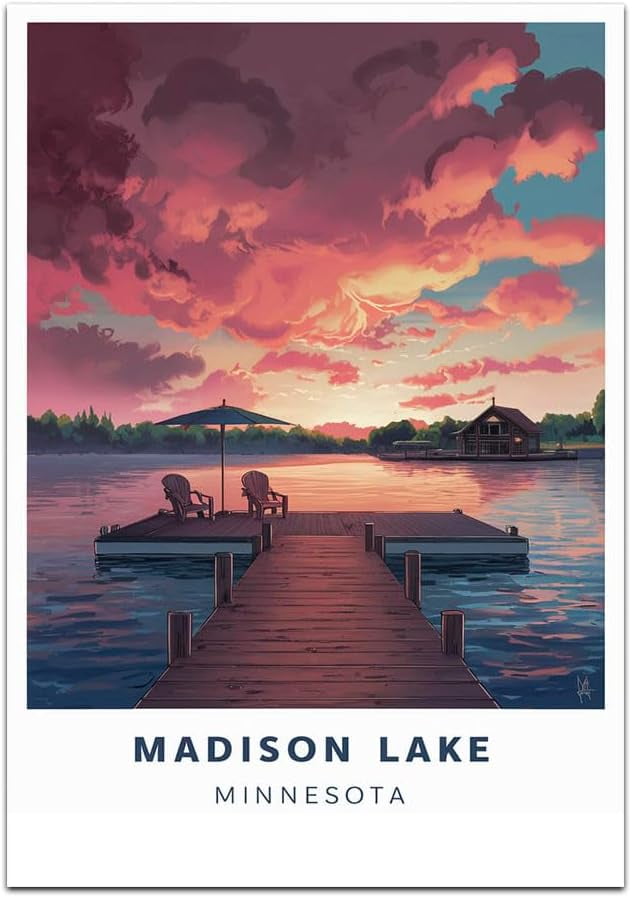 Madison Lake Map Retro Style Travel Canvas, Madison Lake Map Vintage ...