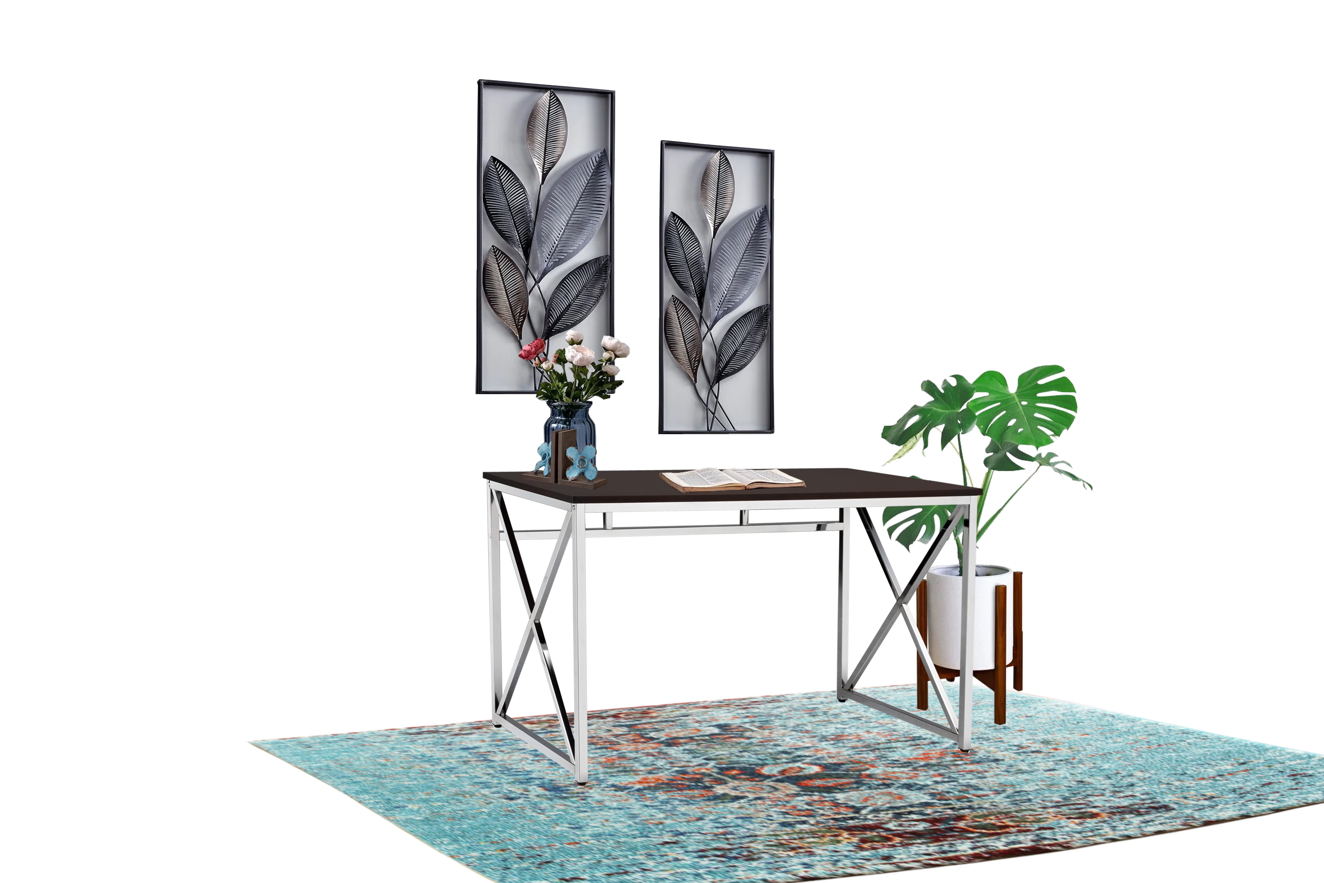 Madison Office Workspace Desk Mdf/Chrome In Brown,Brown Engineered Wood ...