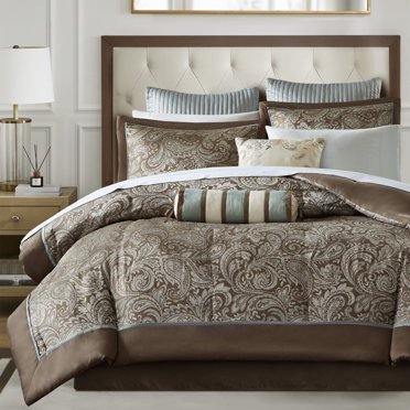 MADISON PARK SIGNATURE 9 Piece Geometric Comforter Set with Taupe MPS10 ...