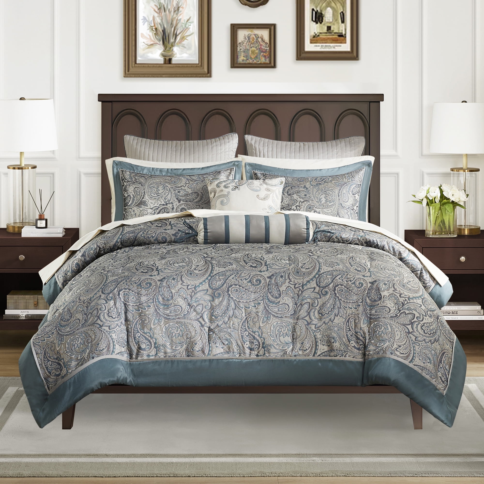 Madison Park 12-Piece Cal King Comforter Set with Cotton Sheet Set Faux ...