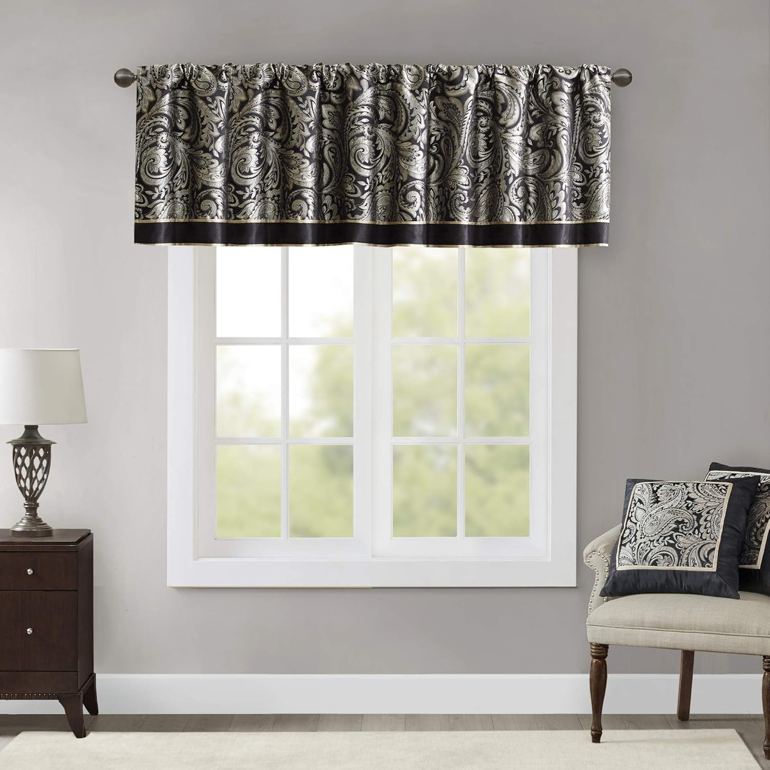 Madison Park Aubrey Jacquard Rod Pocket Valance , Classic Elegant Silk ...