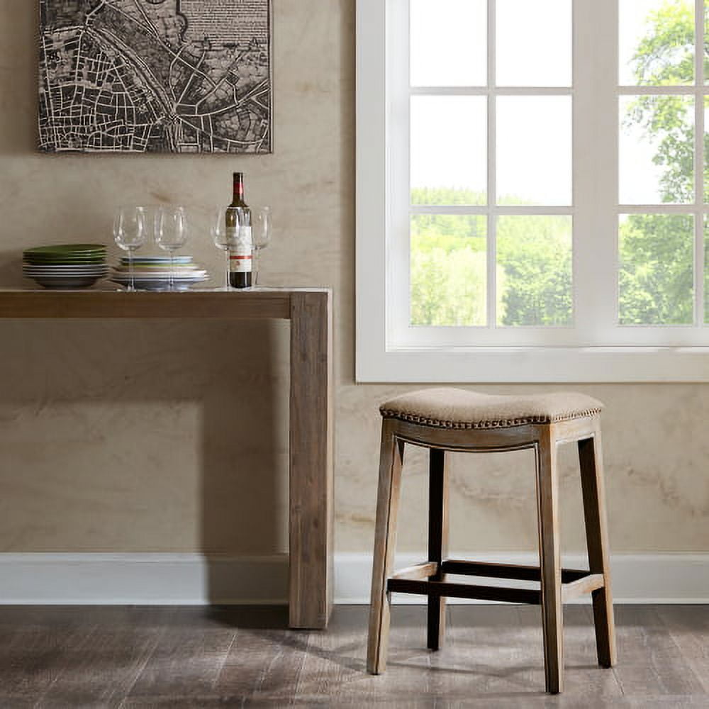 Madison Park Belfast Bar Stools, Contour Fabric Padded Seat, Nail Head ...