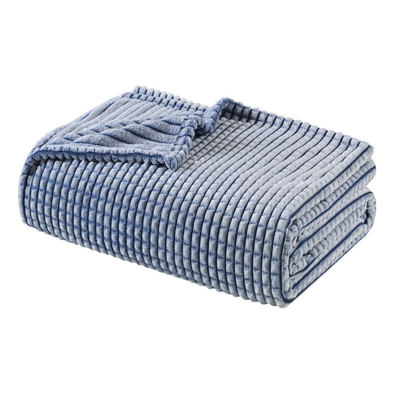 Madison Park Carved Plush Polyester Fabric Full/Queen Blanket in Blue ...