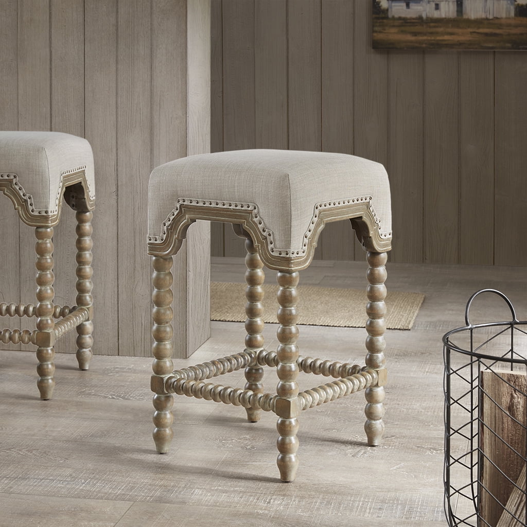 Madison Park Christine Farmhouse Counter Stool - Light Grey Fabric with ...