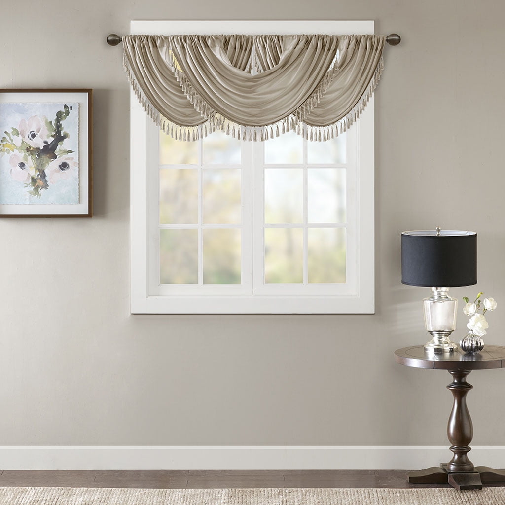 Madison Park Elena Faux Silk Waterfall Embellished Valance, Champagne ...