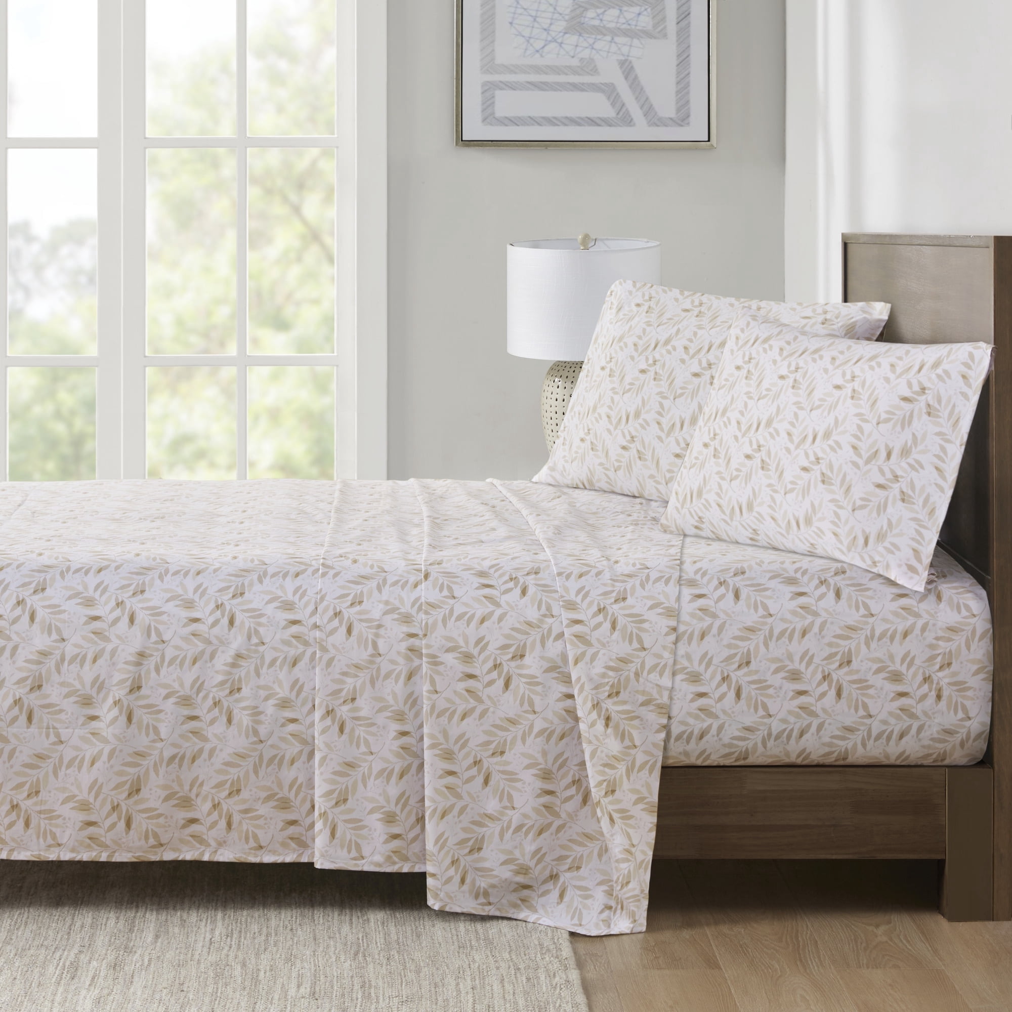 Madison Park Essentials 200 TC Tan Leaves Adult Queen Cotton Sheet Sets ...