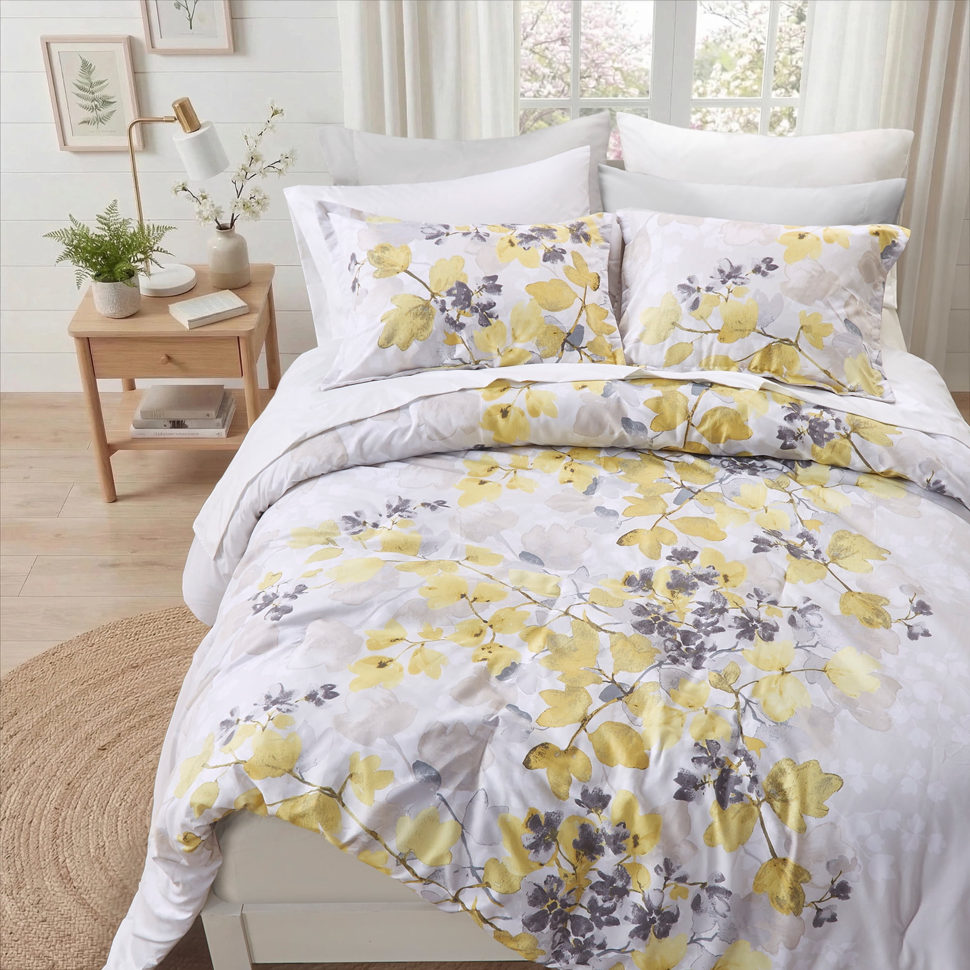 Free Shipping! OLLIIX Yellow Floral Comforter Set with Bed Sheets and ...