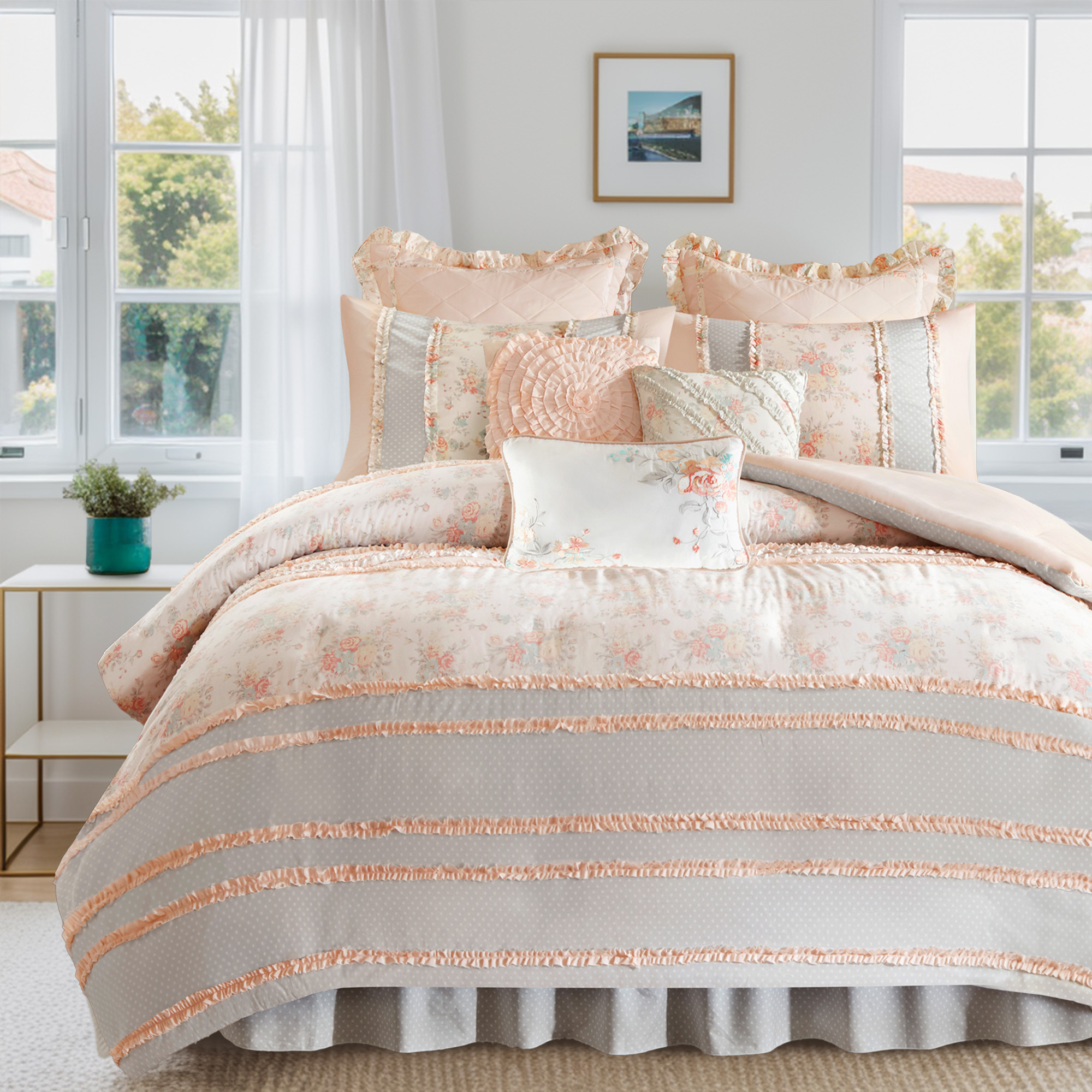 Chezmoi Collection Amelia 9-Piece Floral Jacquard Patchwork Comforter ...
