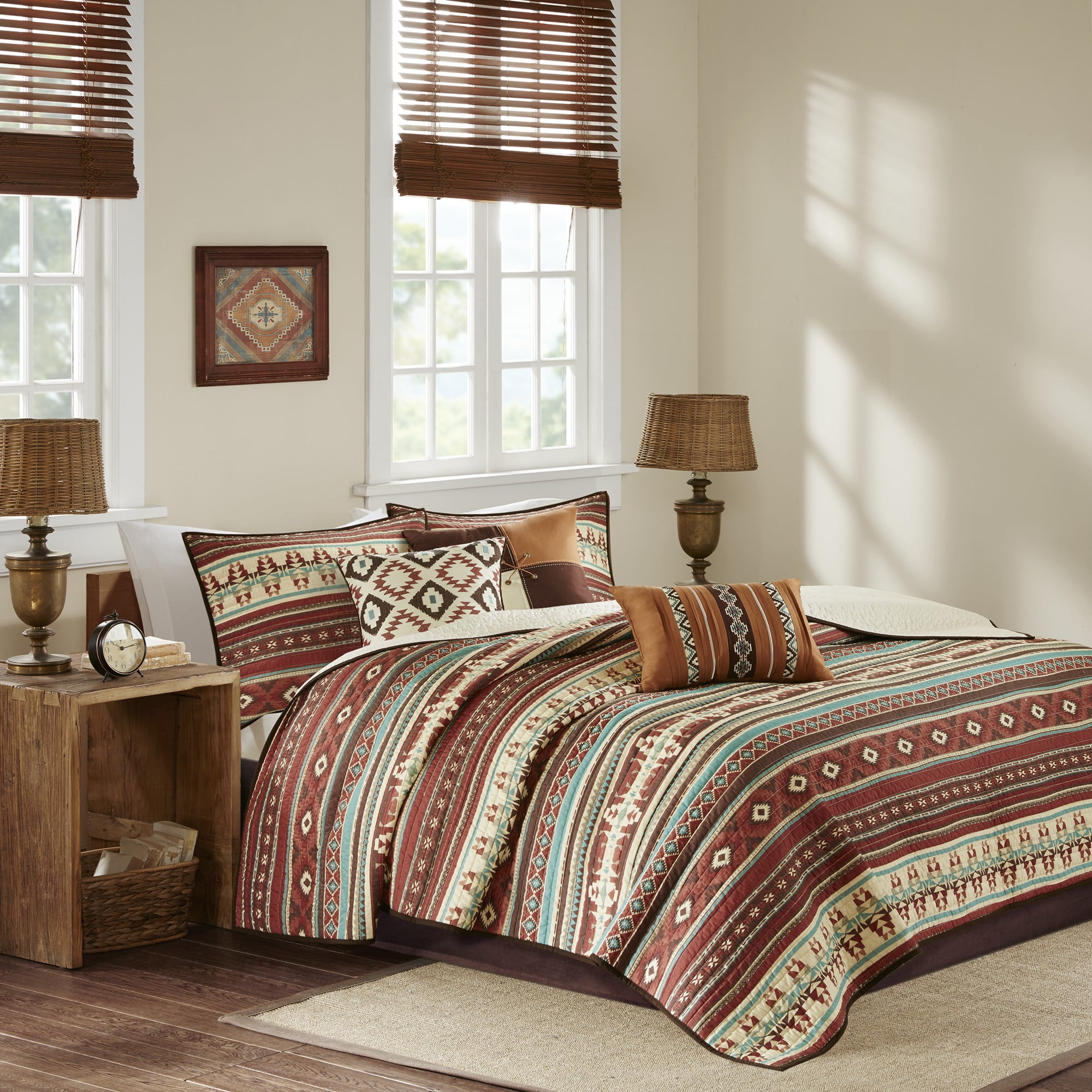 Madison Park Full/Queen Taos 6-Piece Printed Quilt Set with Throw ...