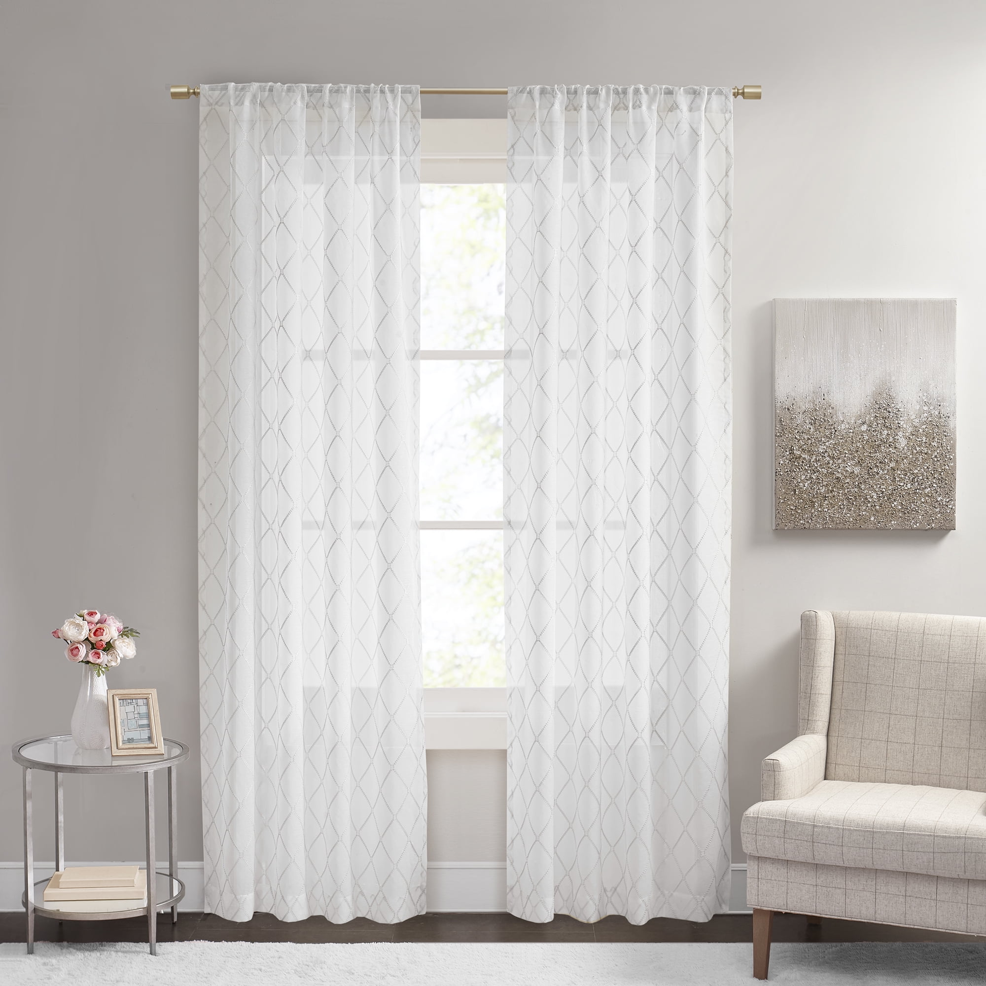 Madison Park Irina 1 Piece White Sheer Window Curtain, 50"x 95 ...