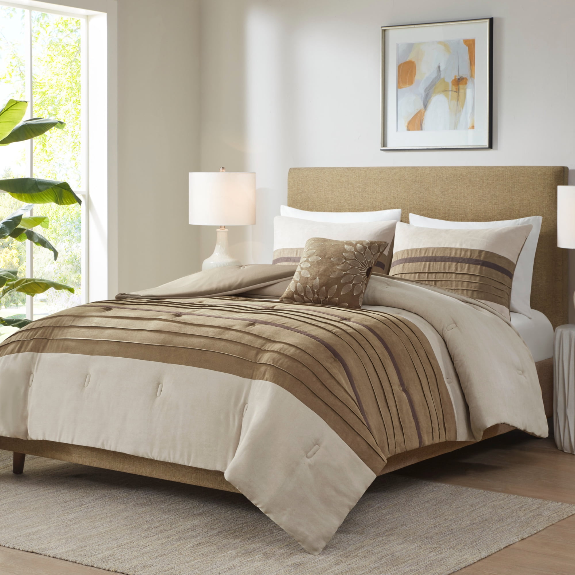 Madison Park Merie Faux Suede Bedding Set, 4-Piece Striped Accent ...
