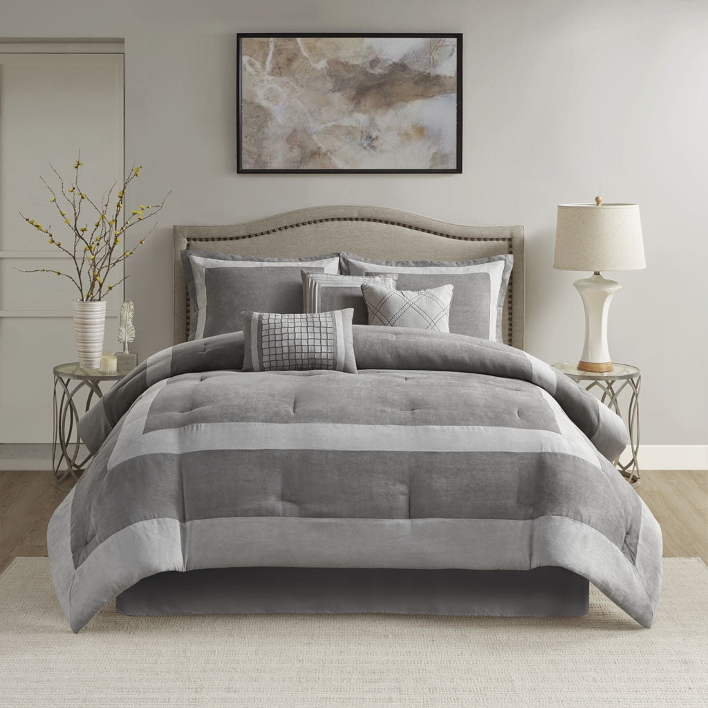 Madison Park Queen Dax 7-Piece Microsuede Comforter Set, Gray - Walmart.com