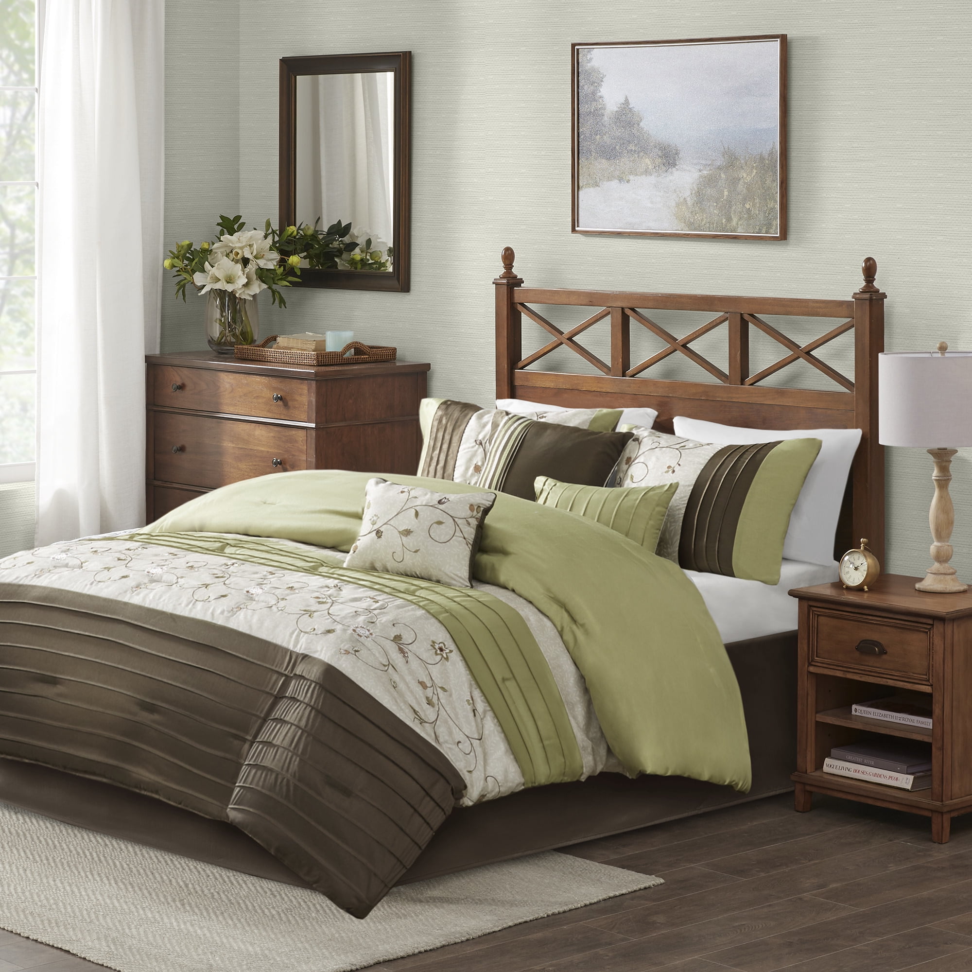 Madison Park Serene 7-Piece Fabric Embroidered Comforter Set in Green ...