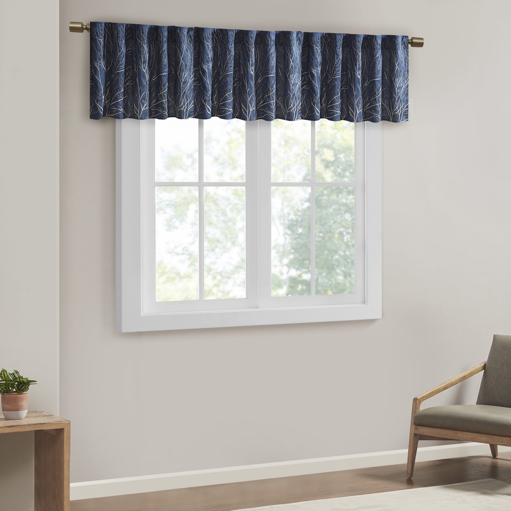 Madison Park Transitional Faux Silk Embroidered Window Valance in Navy ...