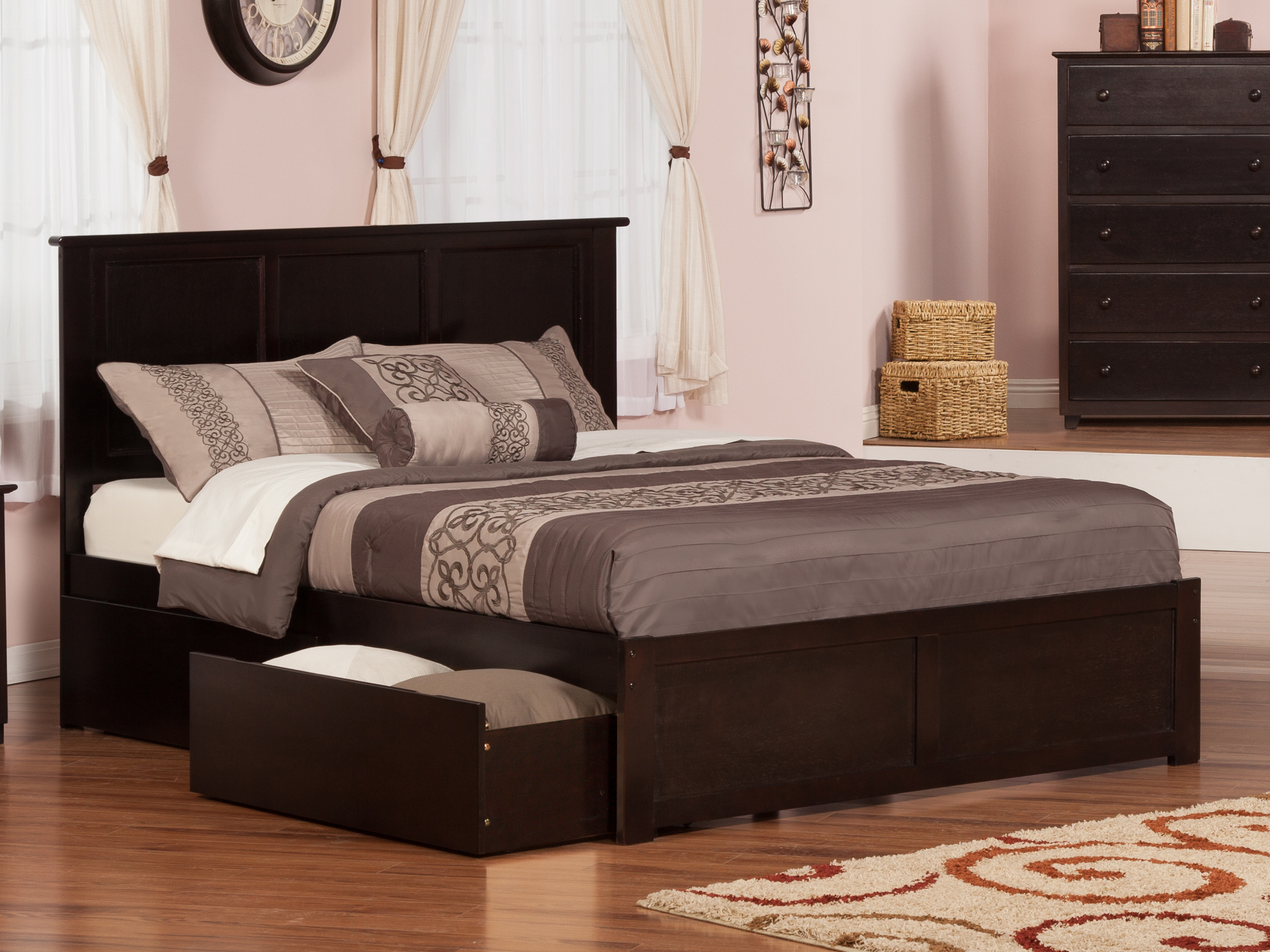 Madison Platform Bed with Flat Panel Foot Board and 2 Urban Bed Drawers ...