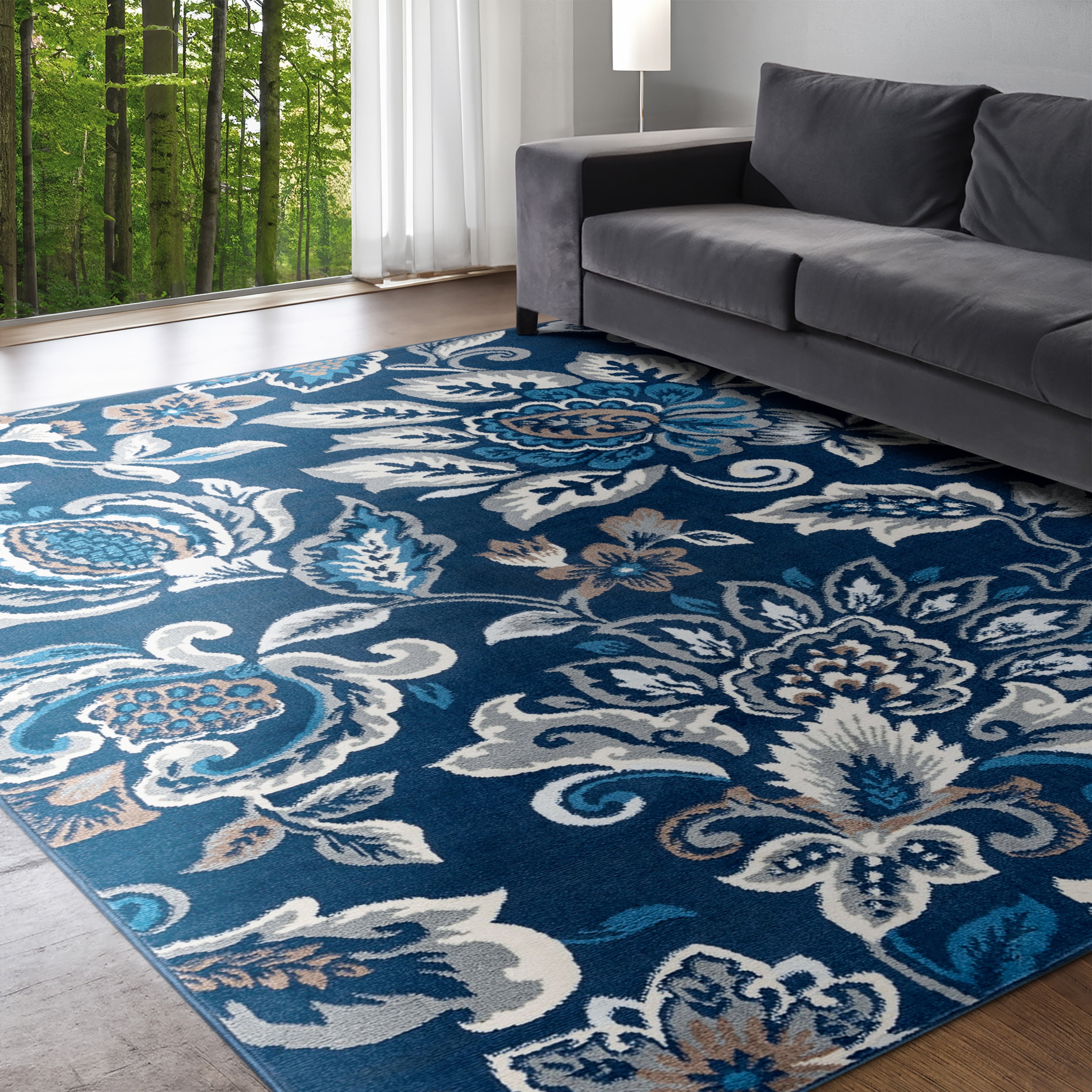 Madison 4x5 Dark Blue Area Rug - Floral Rug - Walmart.com
