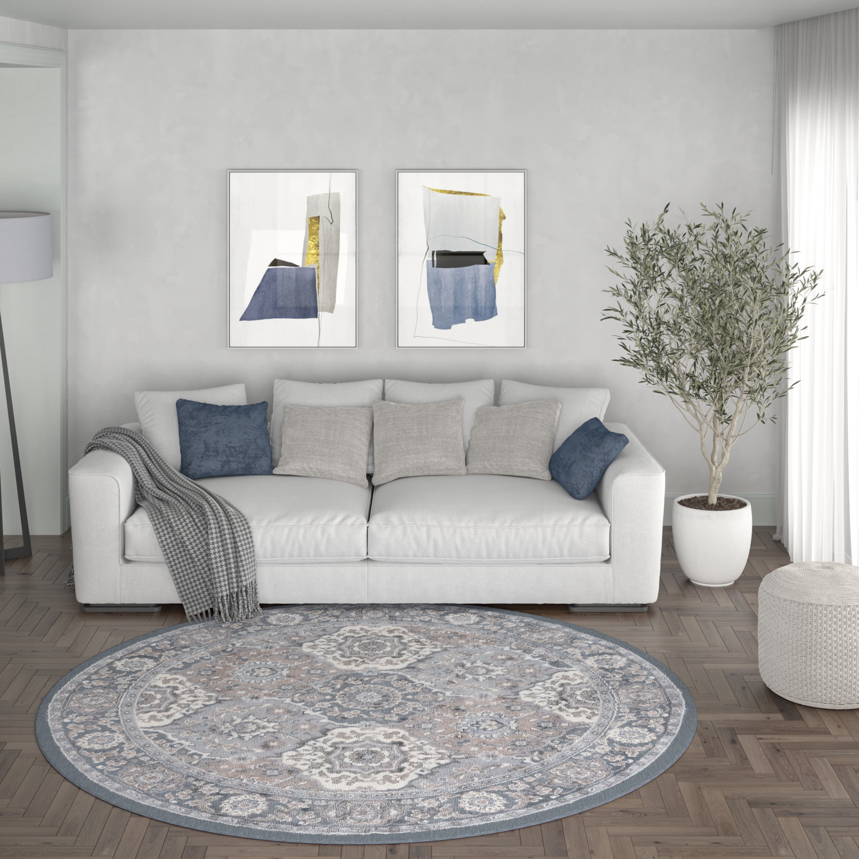 Free Shipping! Bliss Rugs Traditional 8' Round Gray Cream Polypropylene ...