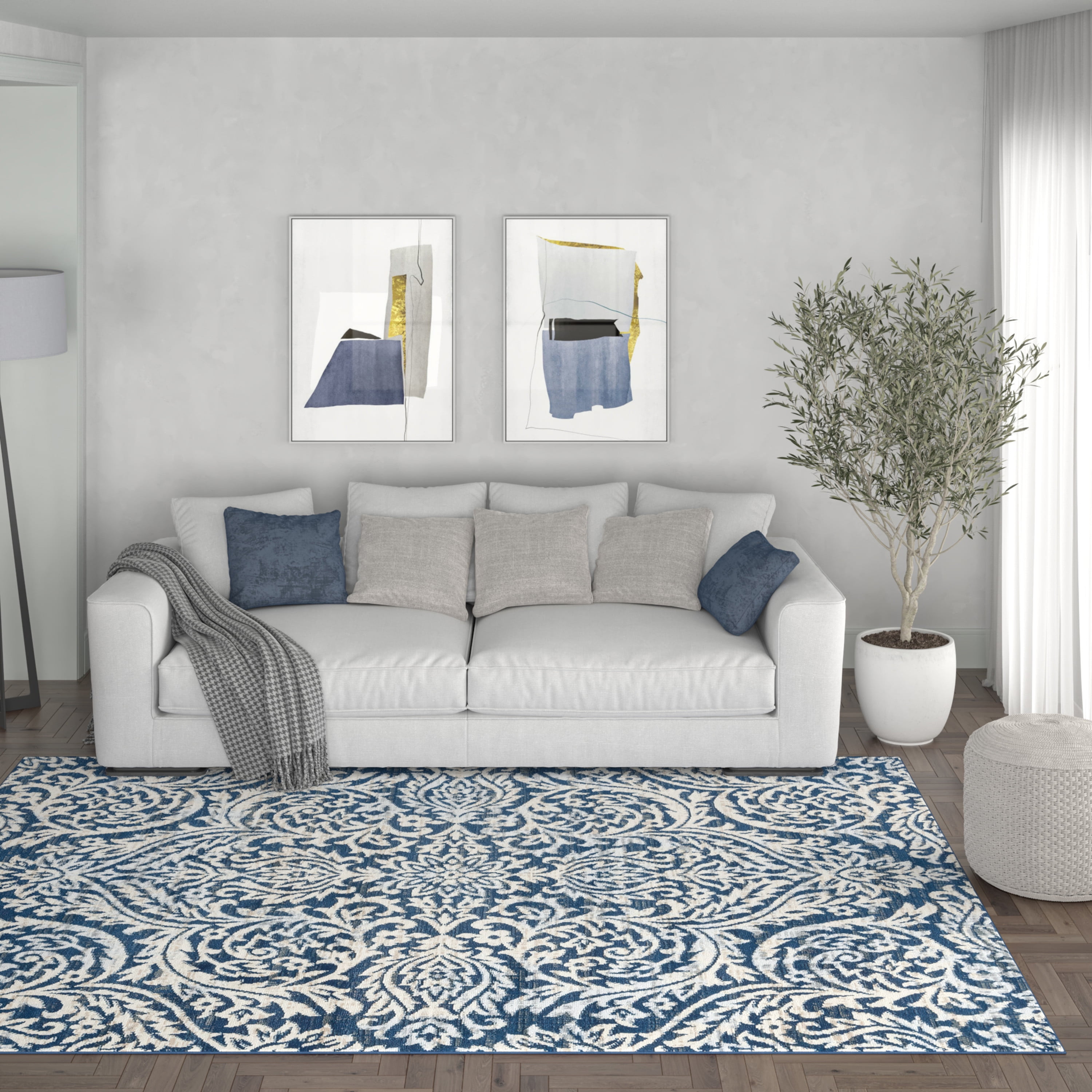 Madison Traditional 9' x 12' Dark Blue Polypropylene Indoor Area Rug ...