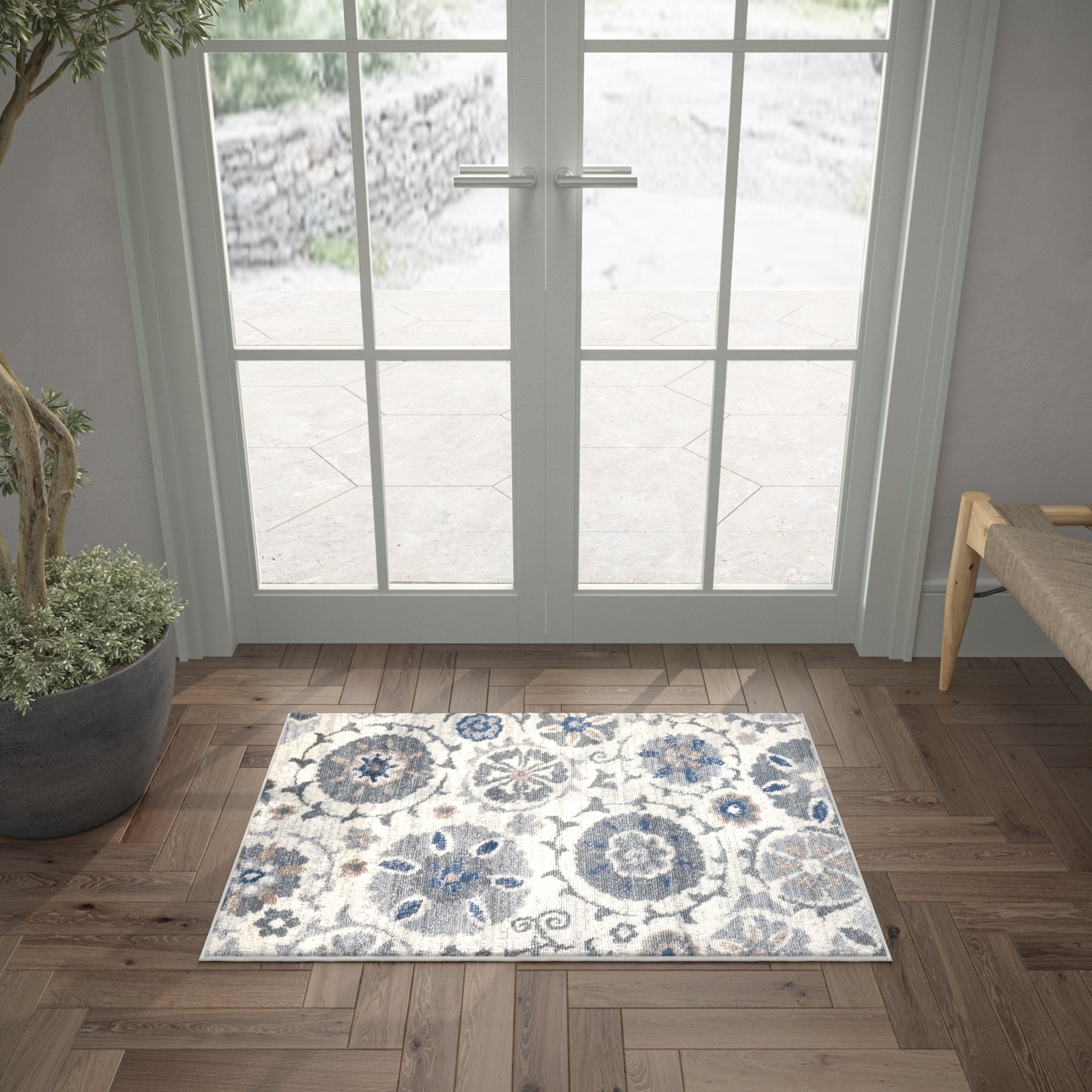 Madison Transitional 2' x 3' Cream and Navy Polypropylene Indoor Area ...